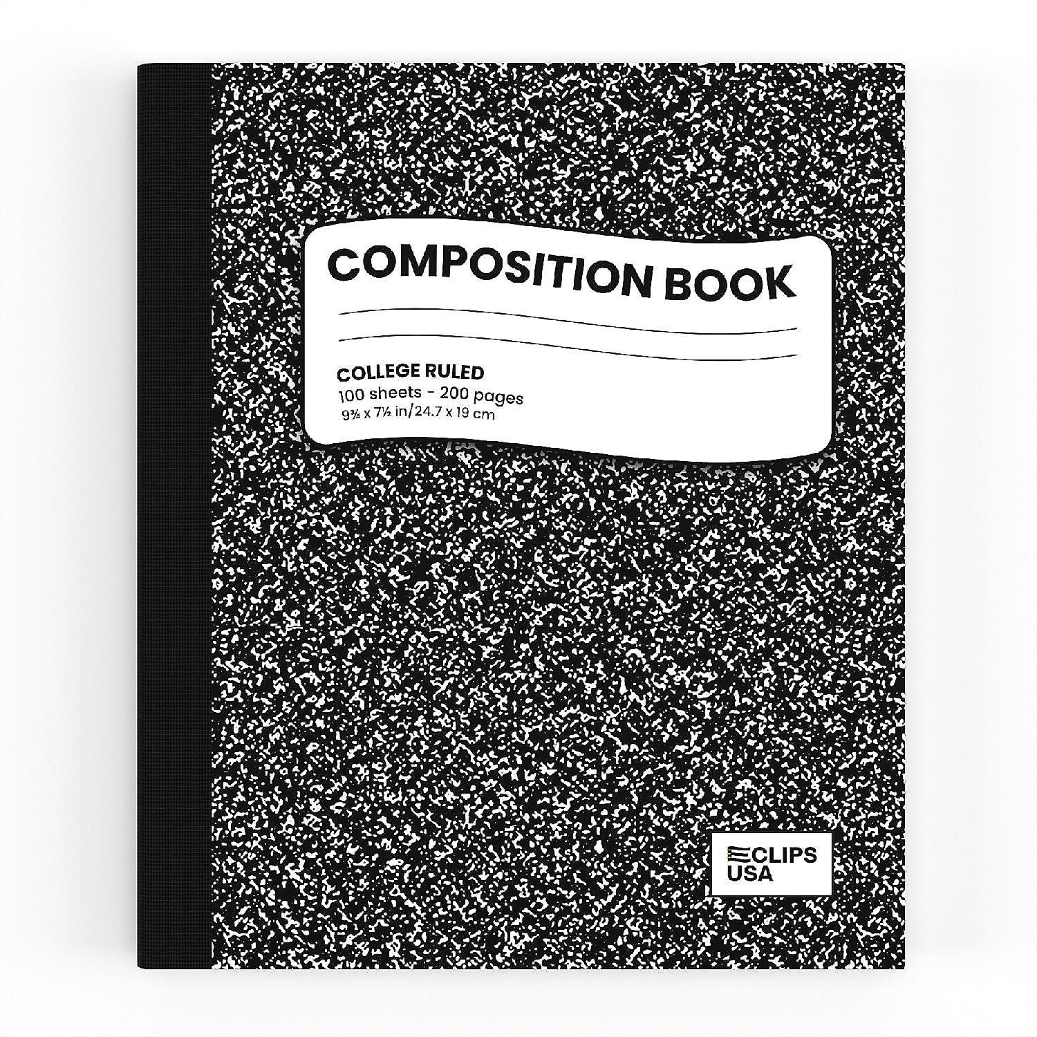 E-Clips USA Black Marble Composition Notebook - College-Ruled, 7.5 X 9.8 Inches (B5), 100 Sheets ...