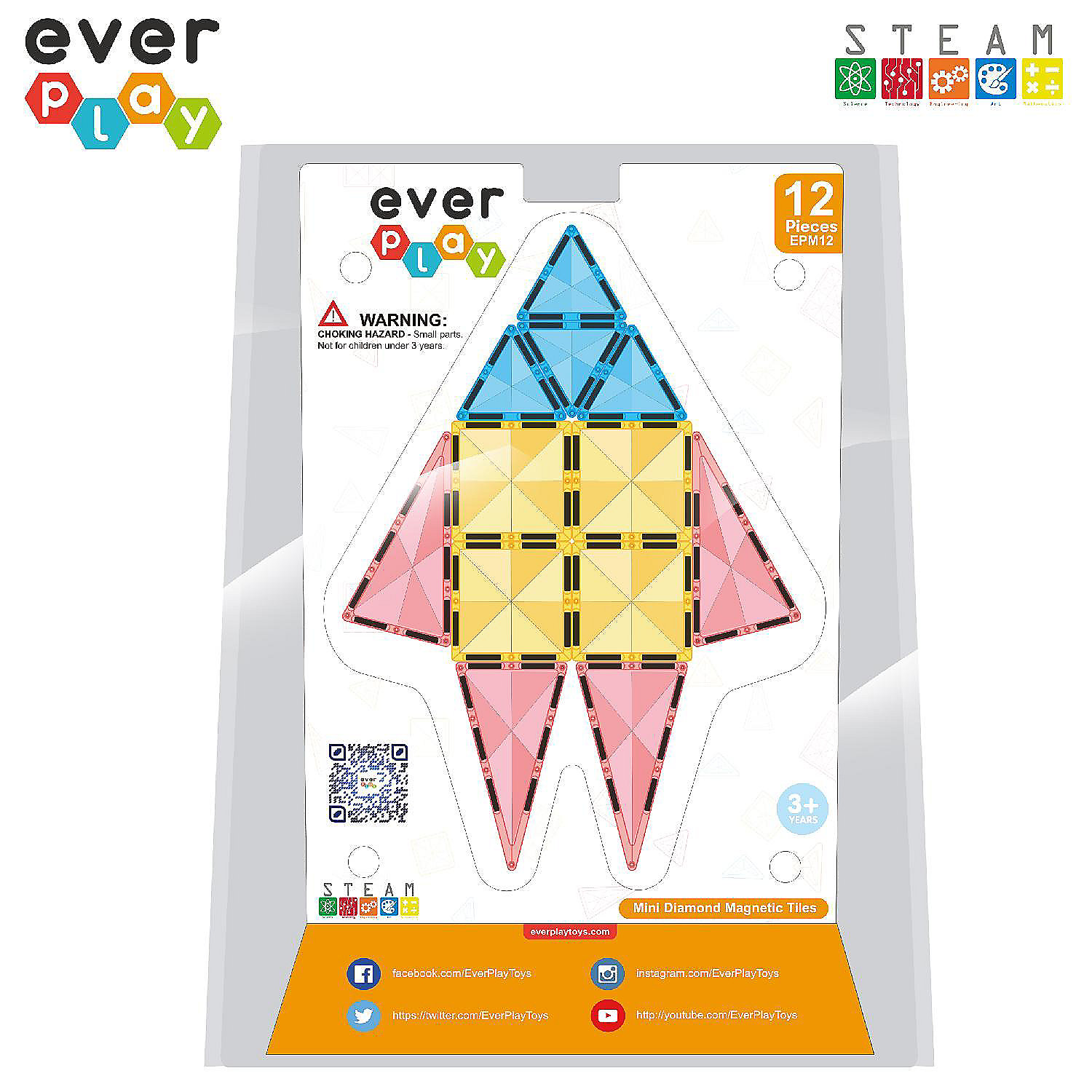EverPlay 12pc Magnet Tiles Building Block Toy Set Travel Size Mini Diamond Series Magnetic ...