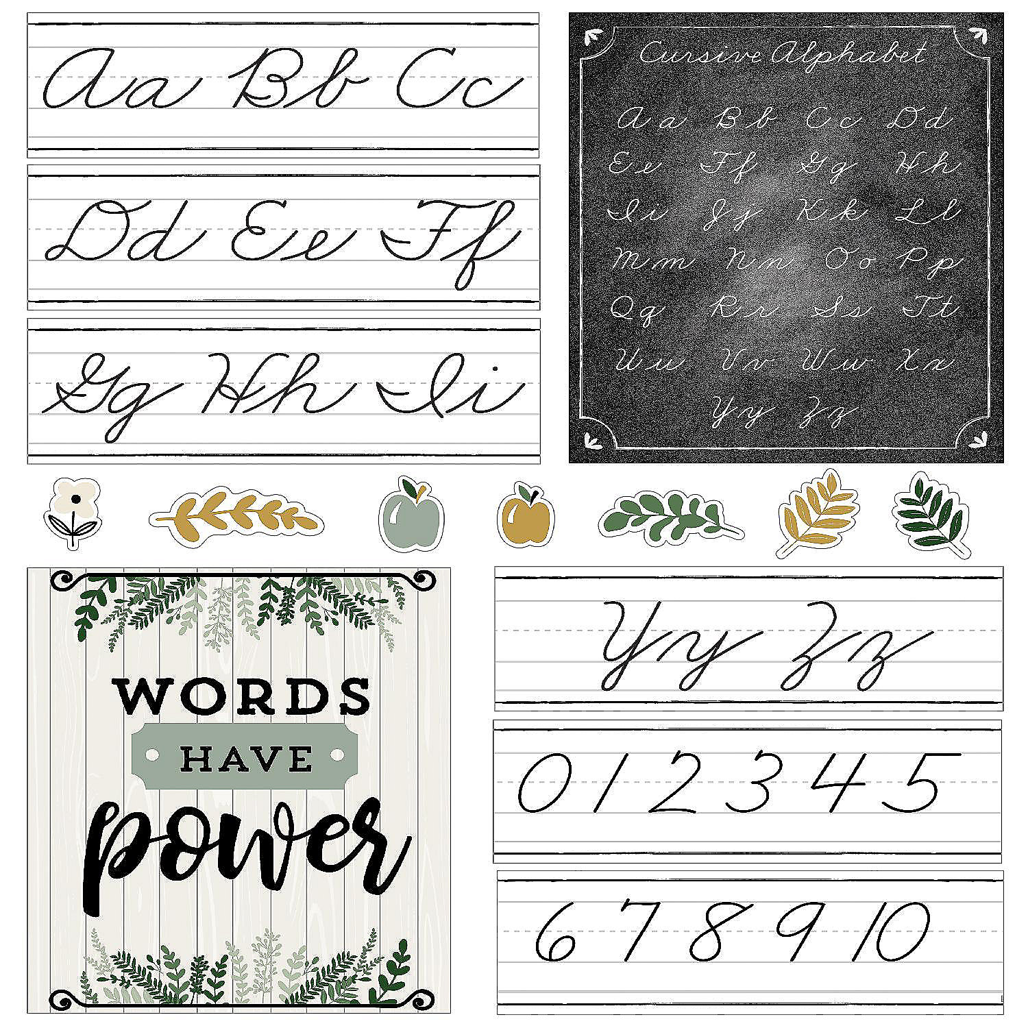 Farmhouse Alphabet Line: Cursive Bulletin Board Set | Oriental Trading