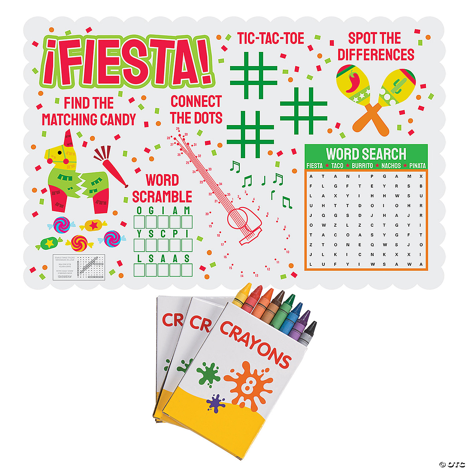 Fiesta Activity Placemat & Crayons Kit for 12