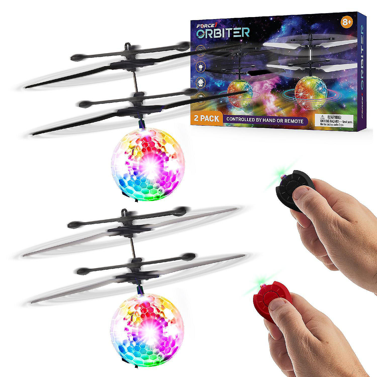 Force1 - Orbiter Flying Orb Ball Hand Operated Drones 2 pack