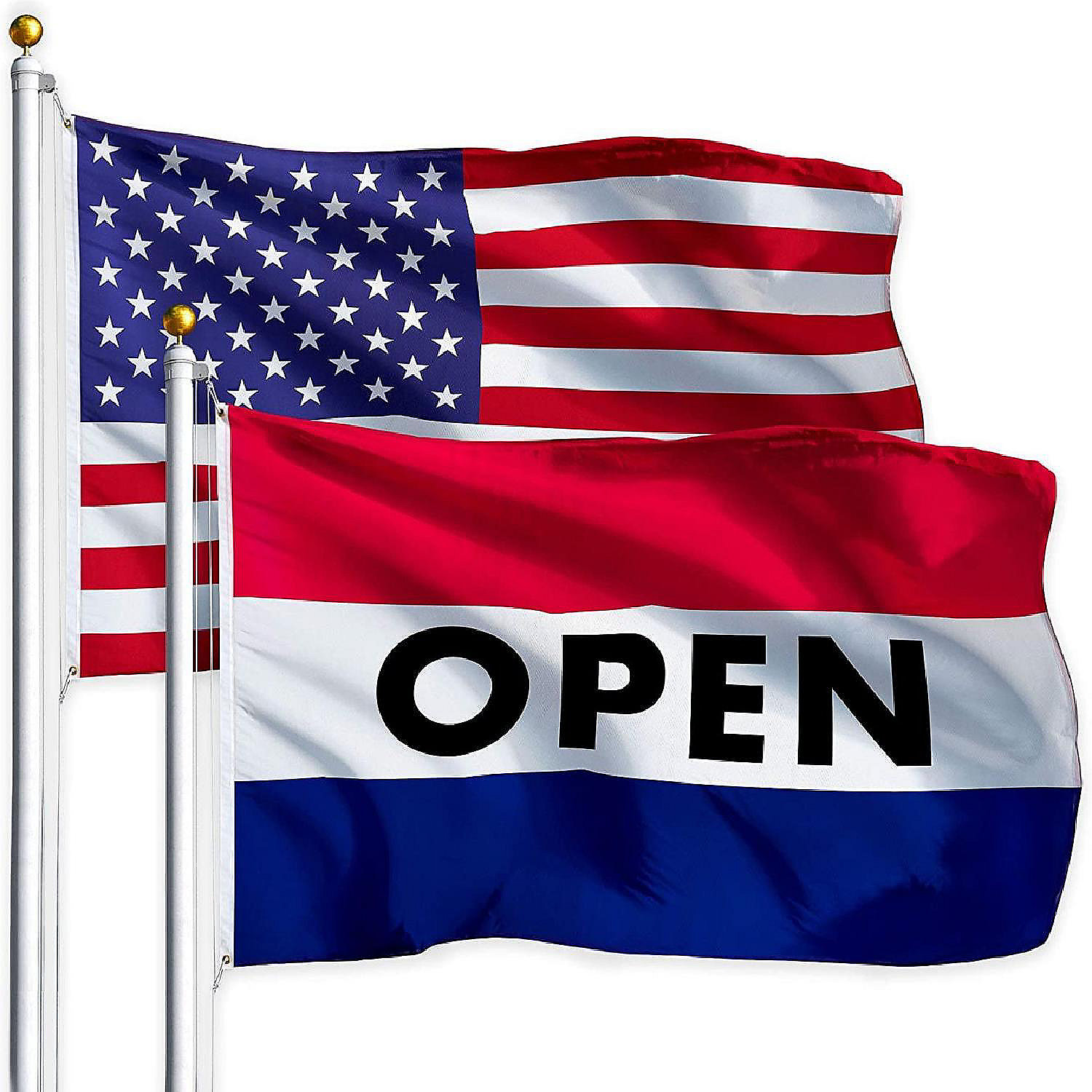 G128 3X5 Ft American Flag And Open Flag, Both Printed 100D Polyester ...