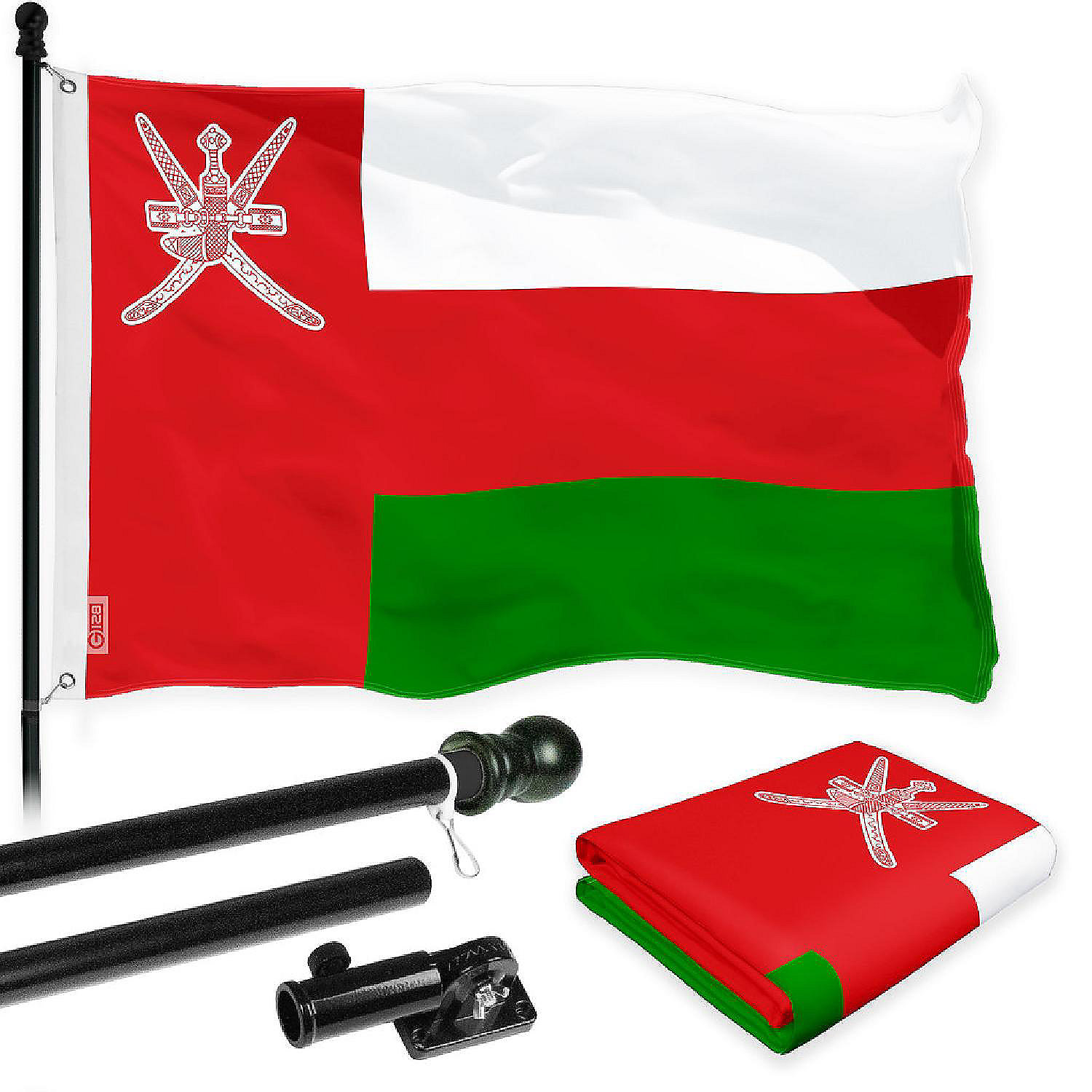 G128 Combo 6ft Black Flagpole & 3x5 Ft Oman Printed 150D Polyester Flag ...