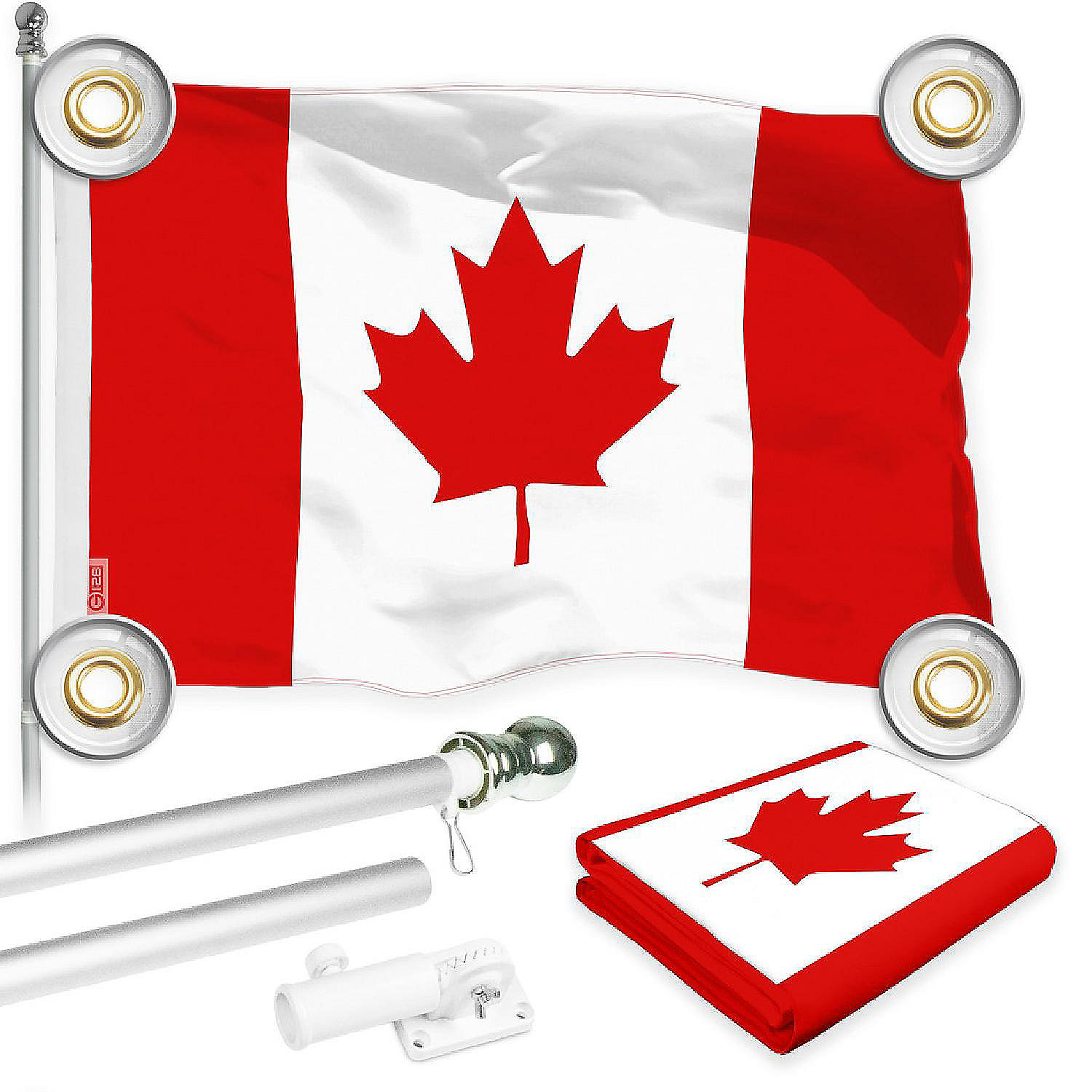 G128 Combo 6Ft Silver Flagpole & 3X5 Ft Canada 4Bg Printed 150D ...