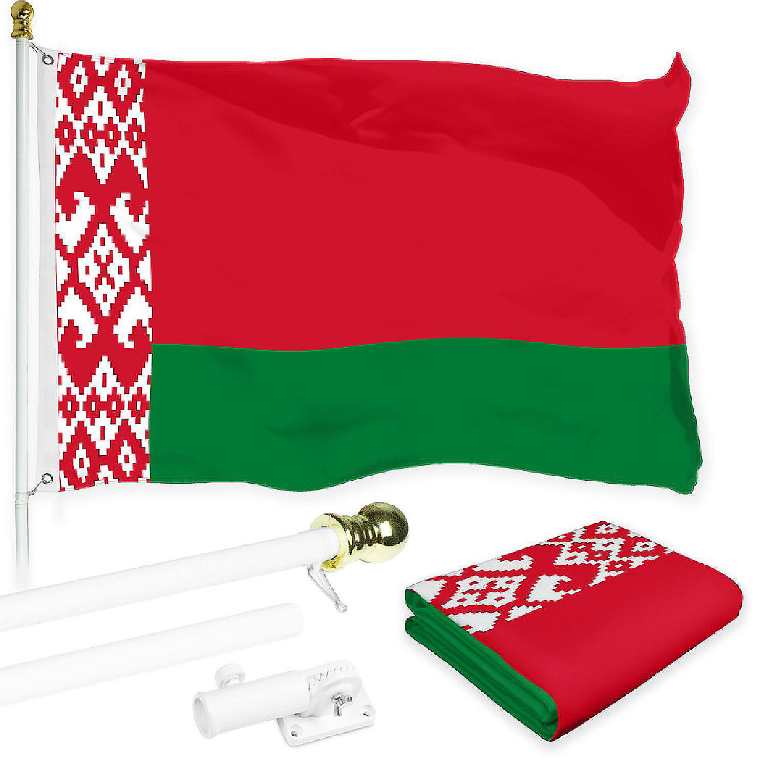 G128 Combo 6ft White Flagpole & 3x5 Ft Belarus Printed 150D Polyester ...