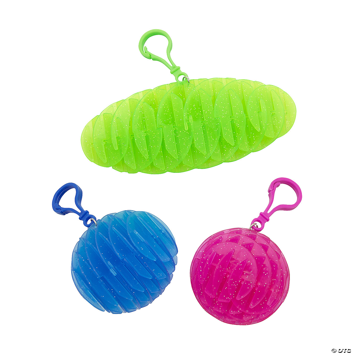 Glitter Fidget Extending Worm Backpack Clips