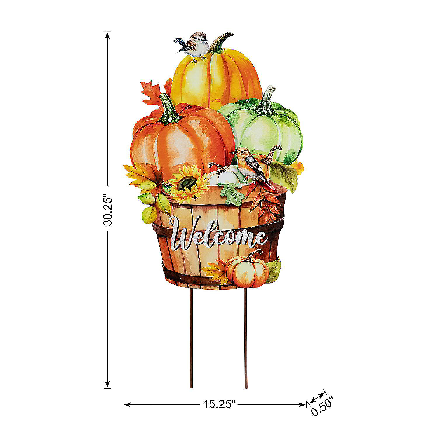 Glitzhome 30.25"H Fall Metal Pumpkins with Barrel Yard Stake(KD, Two ...