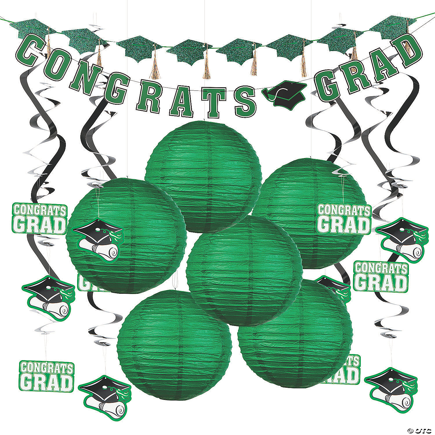 Green Congrats Grad Hanging Decorations Kit - 20 Pc.