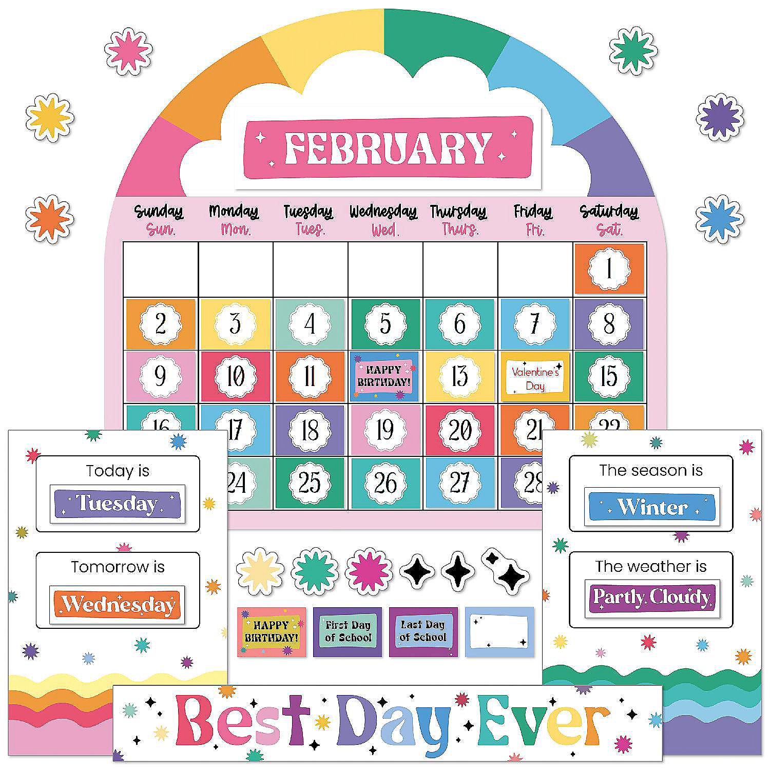 Happily Ever Elementary Retro Remix 107-Piece Calendar Bulletin Board ...