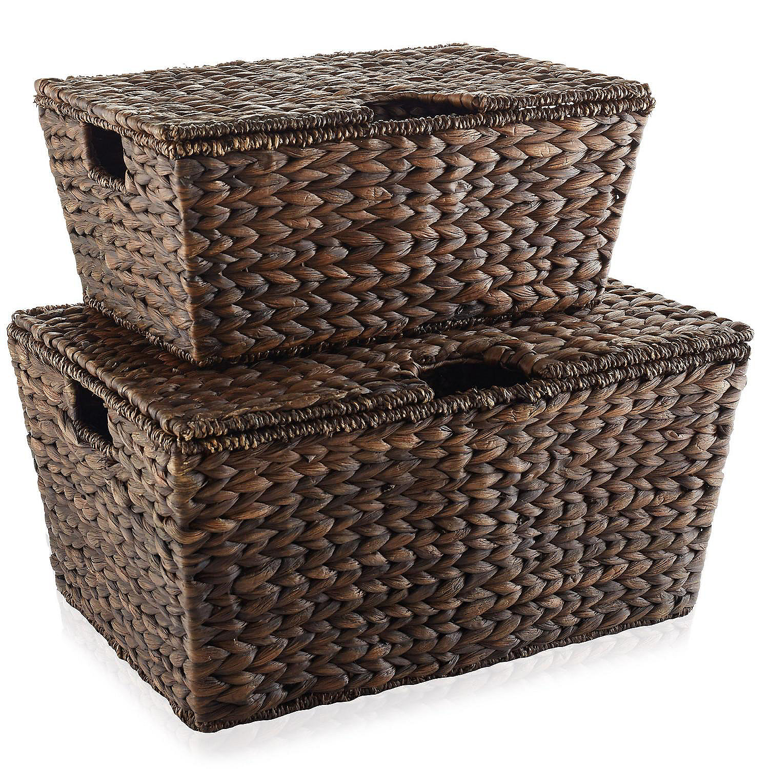 Hyacinth Storage Chests With Lids, Wicker Nesting Baskets W/ Tapered Bottoms