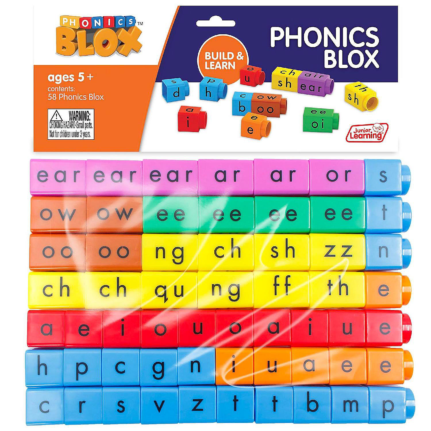 Junior Learning Rainbow Phonics Blox Set, 58 Color-Coded Blocks, Word Decoding | Oriental Trading