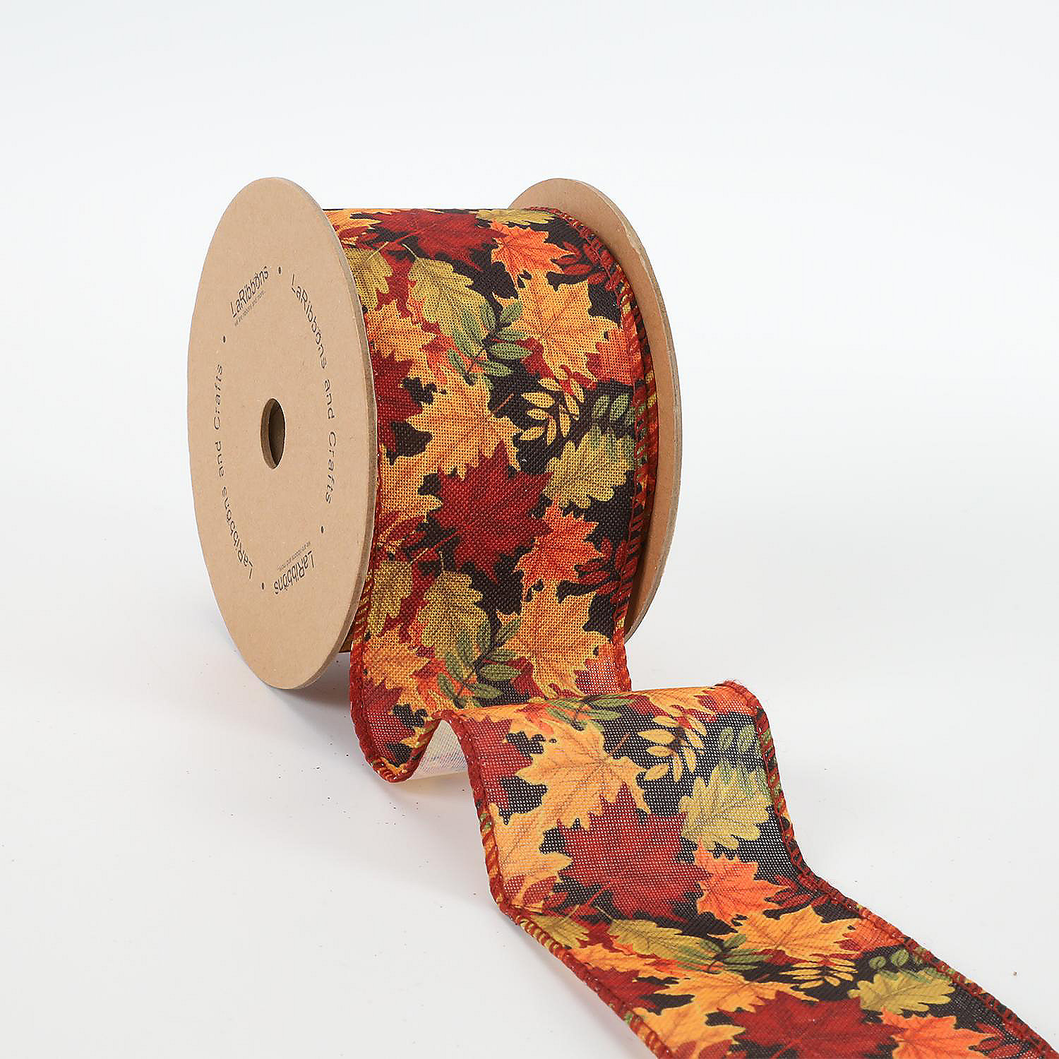 LaRibbons 2 1/2" Wired Ribbon - "Maple Leaf" Black/Multi - 10 Yard Roll