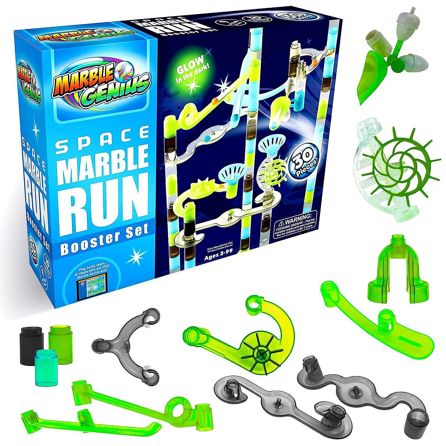 Marble Genius Marble Run Booster Set - 30 Pieces Total (10 Action Pieces Included), Construction ...