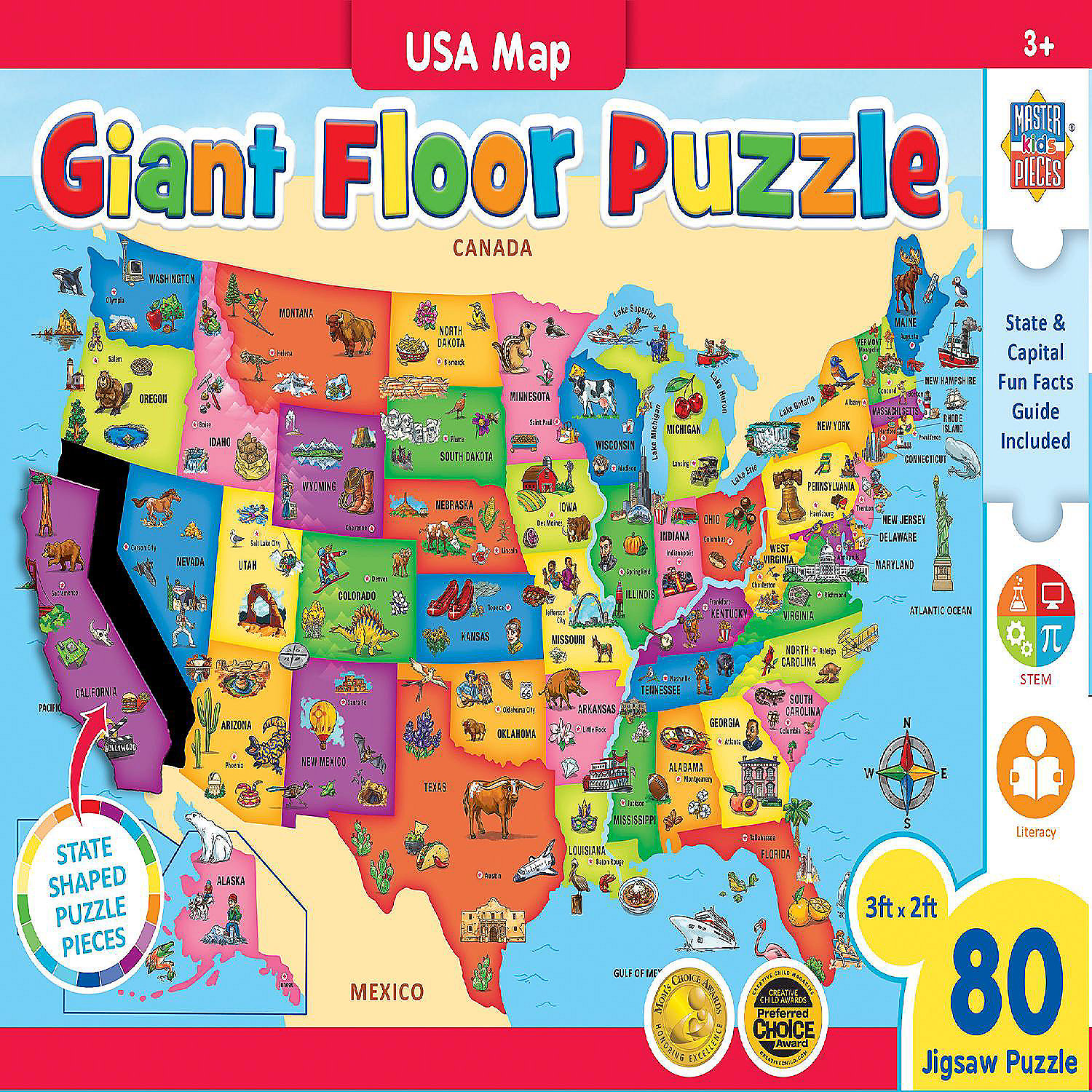 MasterPieces Explorer - USA Map 80 Piece Floor Jigsaw Puzzle | Oriental ...