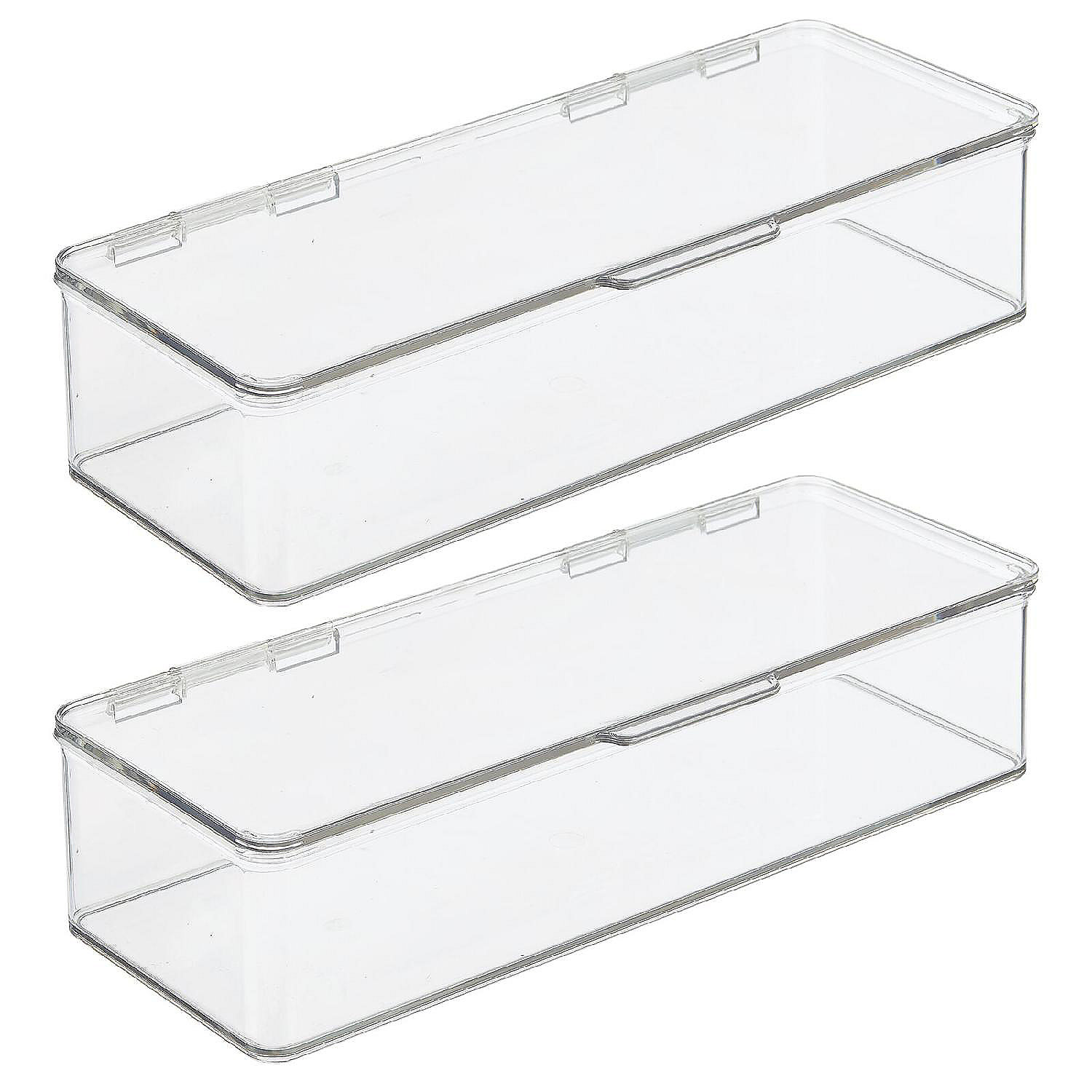 mDesign Long Plastic Playroom/Game Storage Box with Hinged Lid, 2 Pack ...