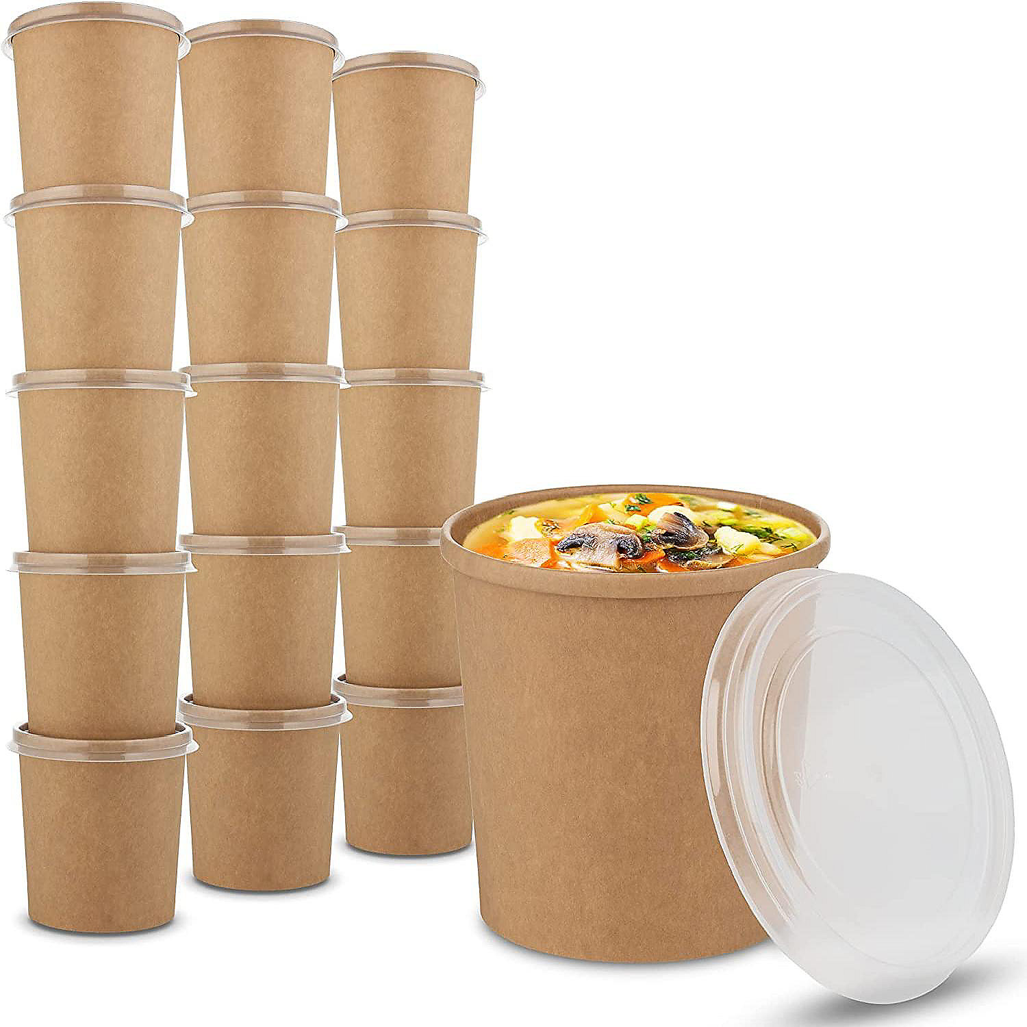 MT Products 16 oz Kraft Paper Soup Cups with Plastic Lids - Set of 20 Lids and Cups | Oriental ...