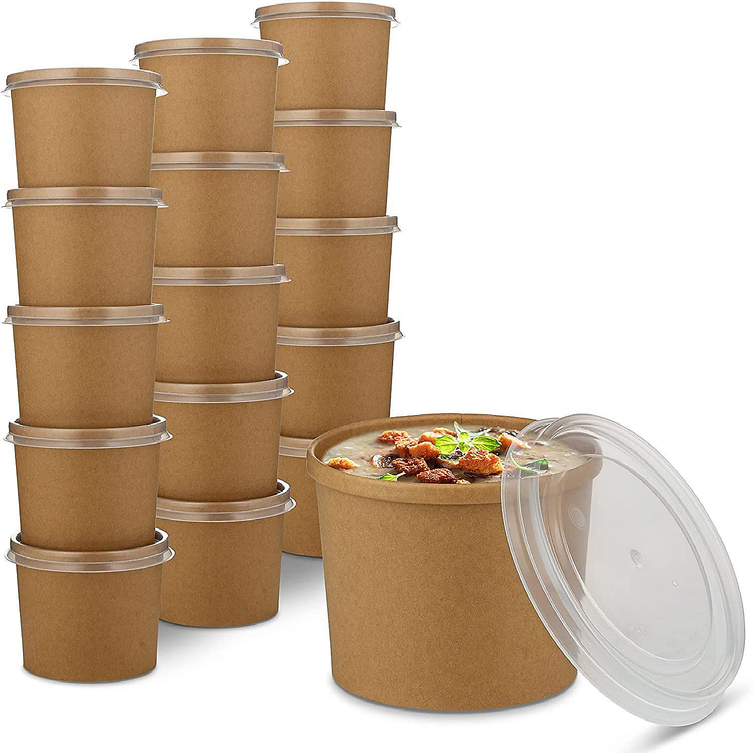 MT Products 8 oz Kraft Paper Soup Cups with Plastic Lids - Set 20 Cups and Lids | Oriental Trading
