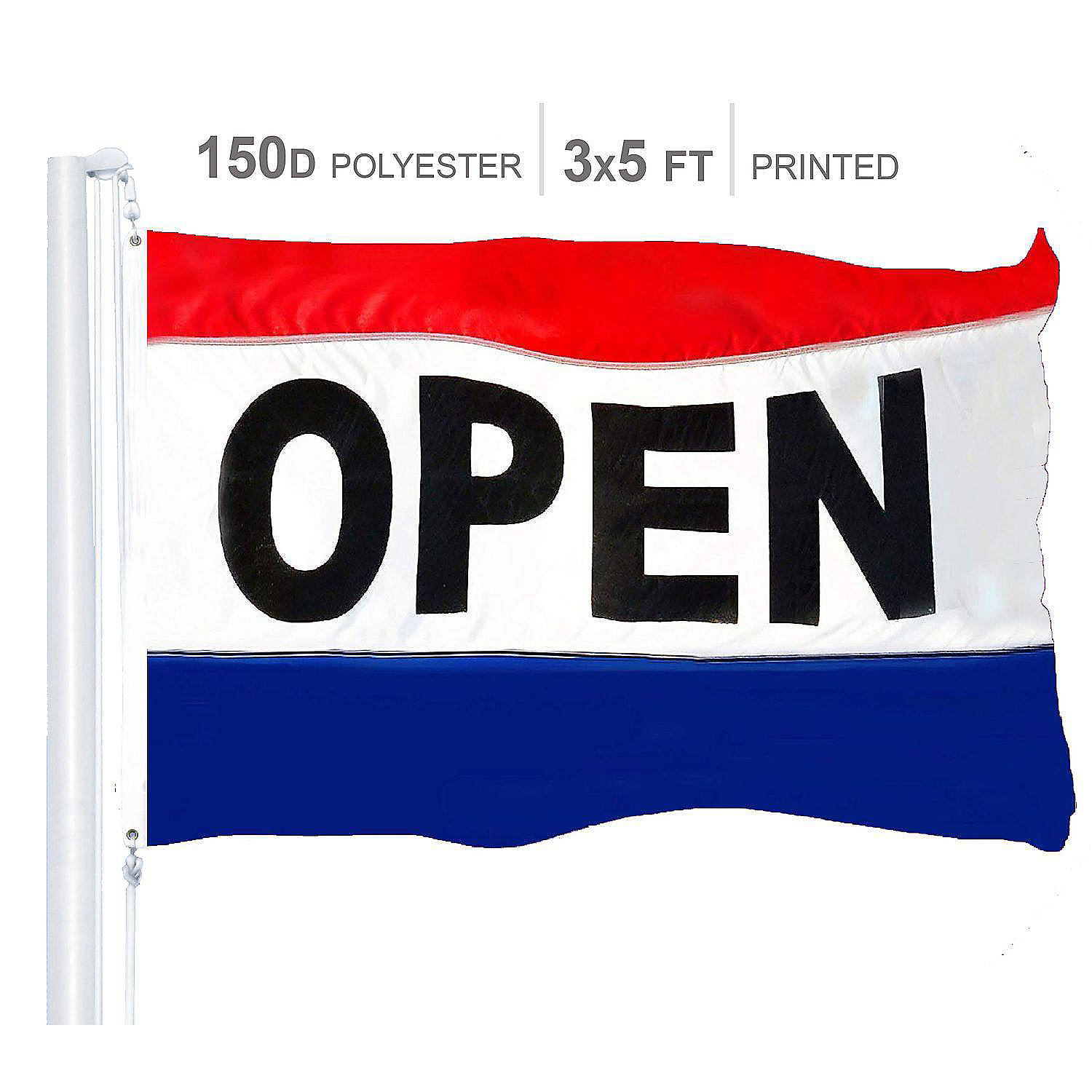 Open Sign Flag 150D Printed Polyester 3x5 Ft | Oriental Trading
