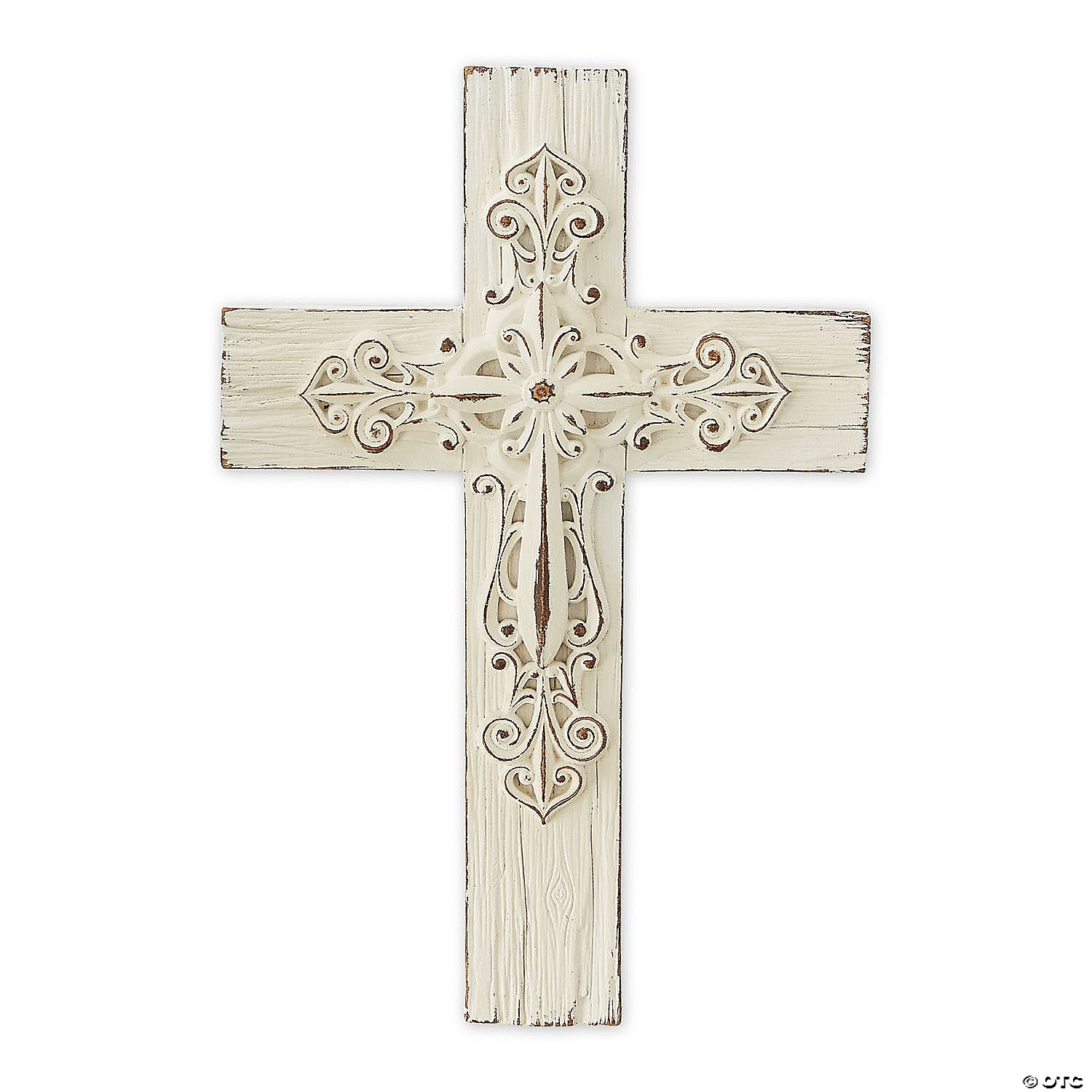 Ornate Whitewashed Cross 9X0.5X13.5"