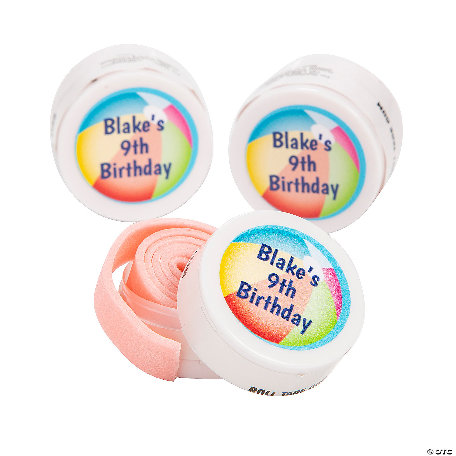 Personalized Beach Ball Roll Tape Gum - 12 Pc.
