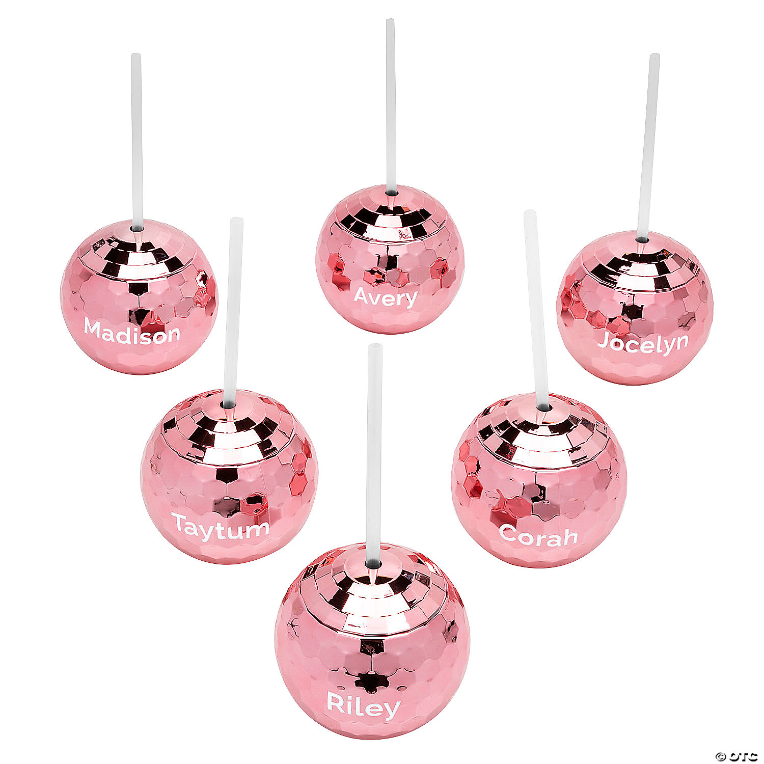 Personalized Pink Disco Ball-Shaped Cups with Straws | Fun Express