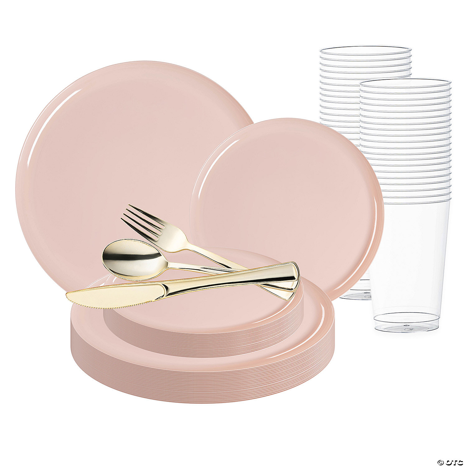 Pink Flat Round Disposable Plastic Wedding Value Set - 60 Settings ...
