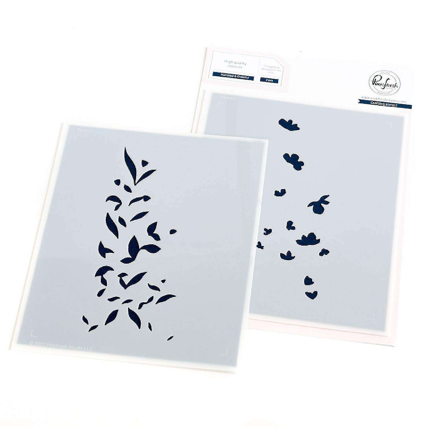 Pinkfresh Studio Stencils 4.25"x5.5" 2/Pkg-Humbled & Grateful | Oriental Trading