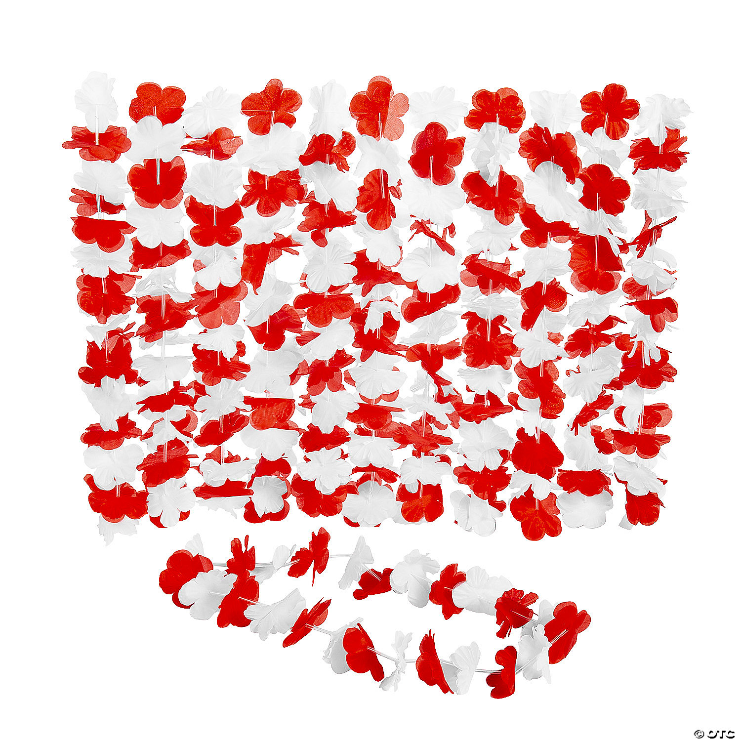Red White Hawaiian Flower Polyester Leis