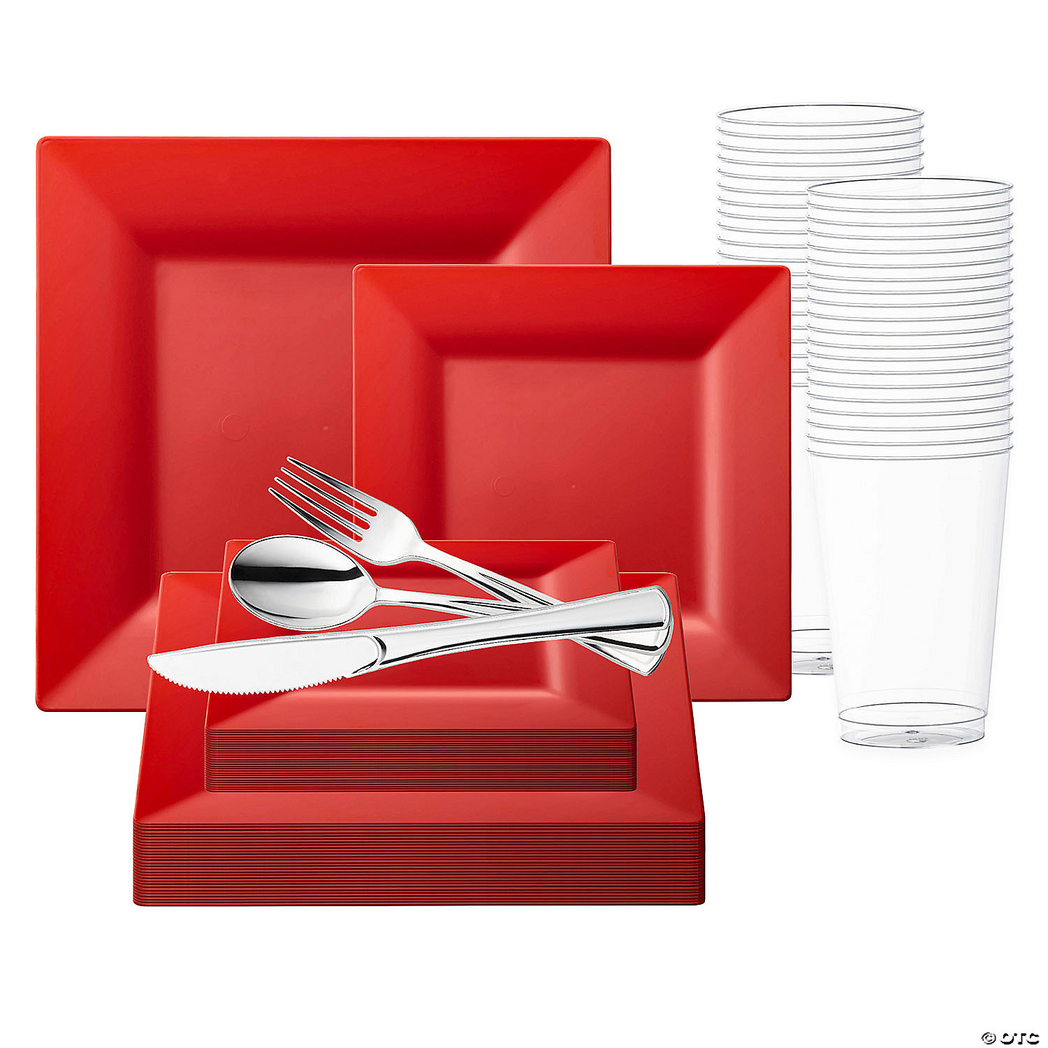 Red Square Plastic Wedding Value Set - 120 Settings