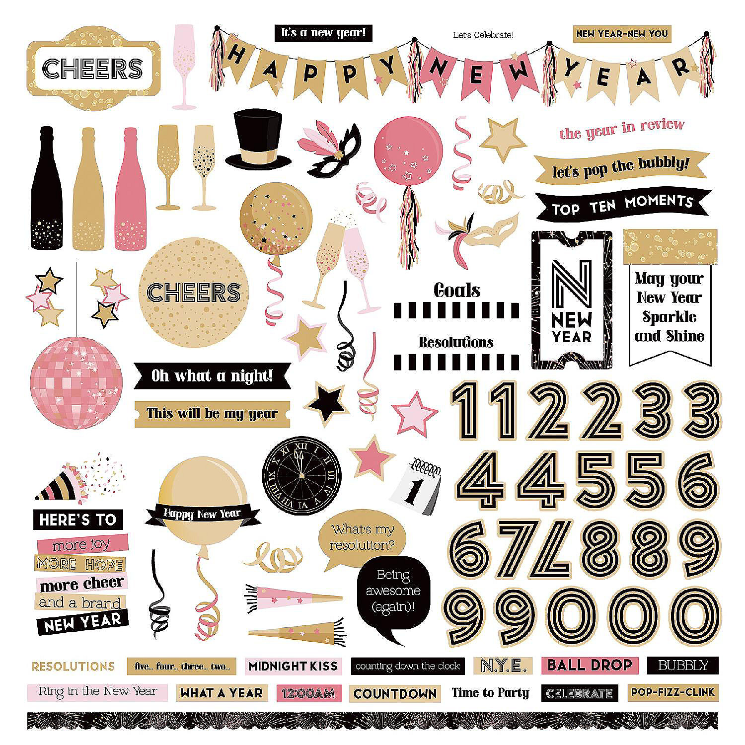 Ringing In The New Year Stickers 12"X12"-Elements