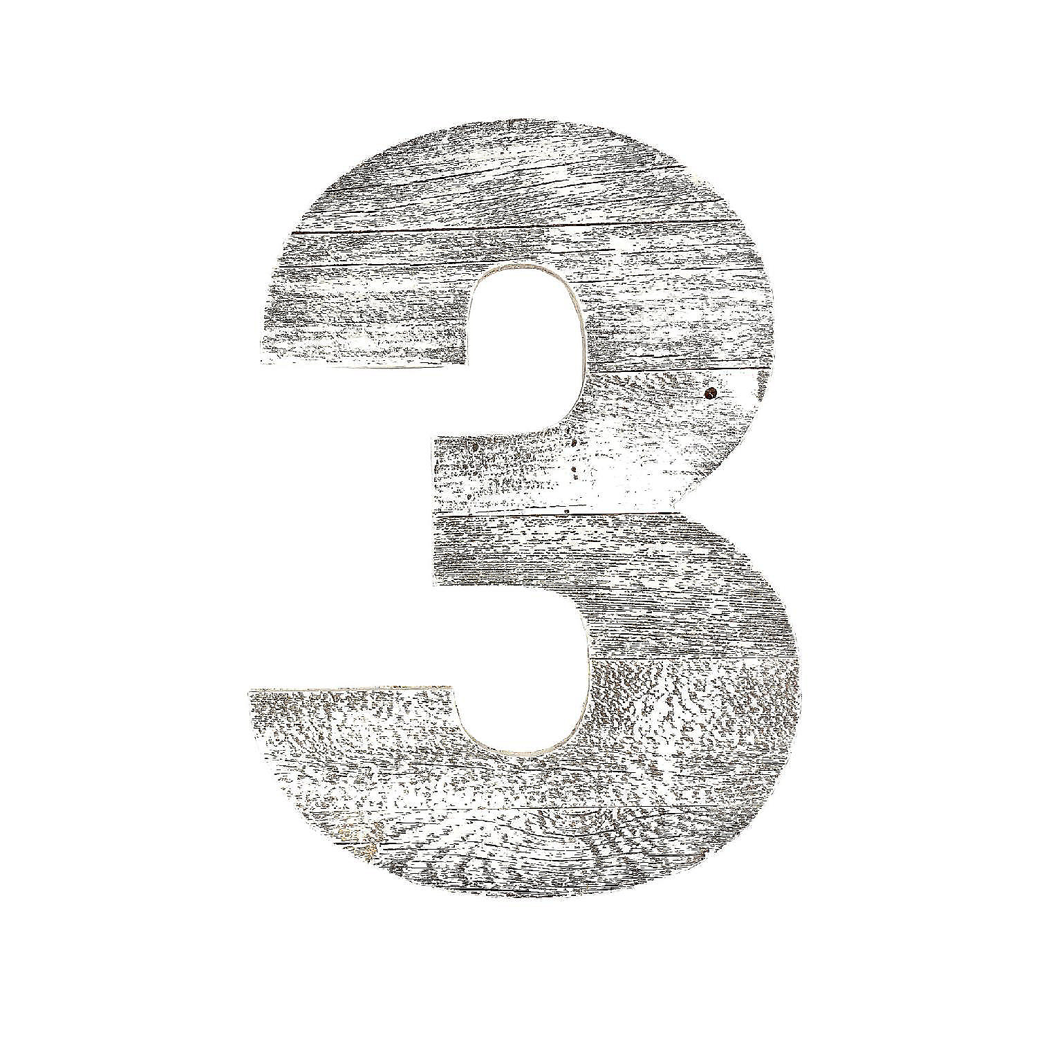 Rustic Large 16 in. White Decorative Monogram Wood Number Three ...