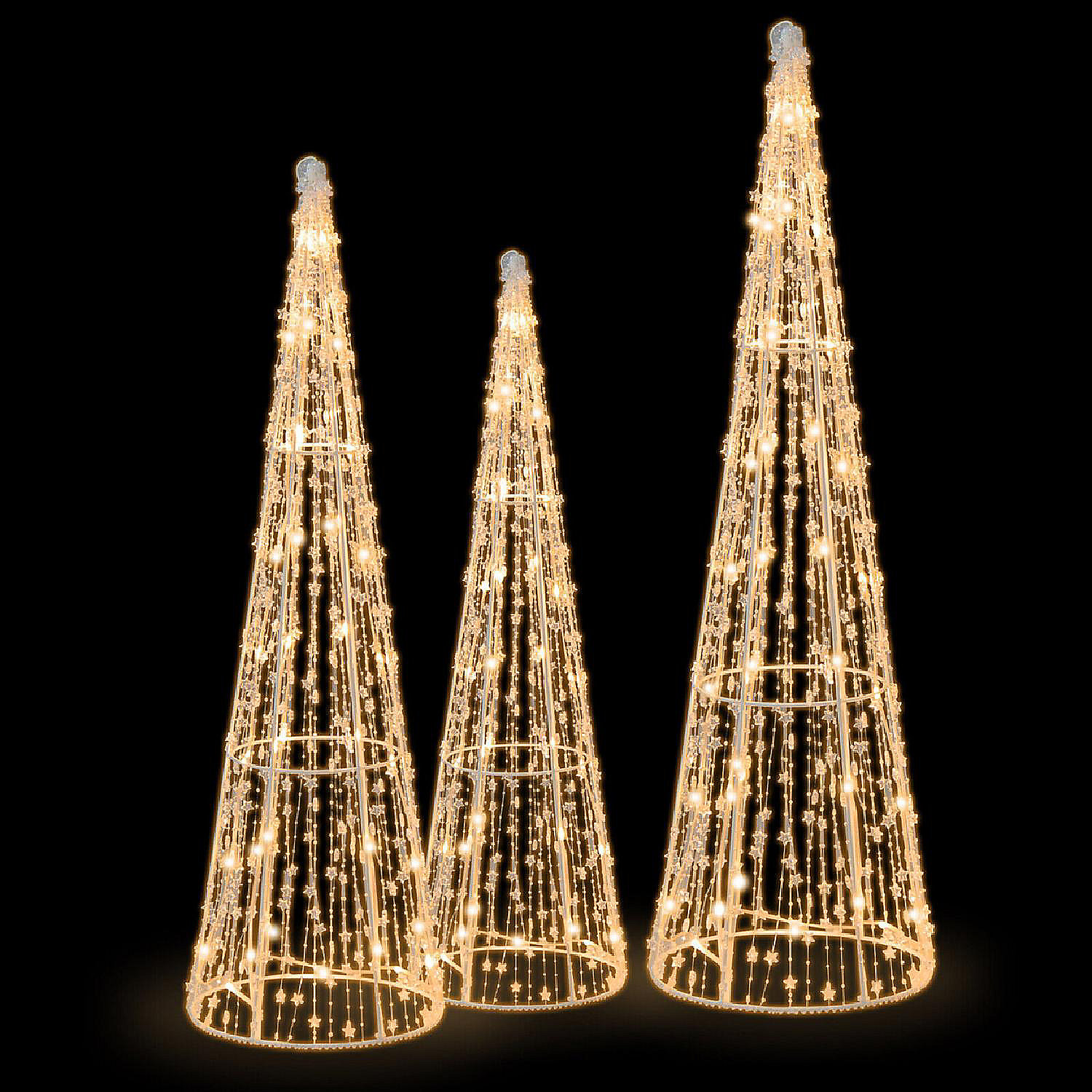 Set of 3 Lighted Christmas Cone Trees Glittered Christmas Tree Decoration