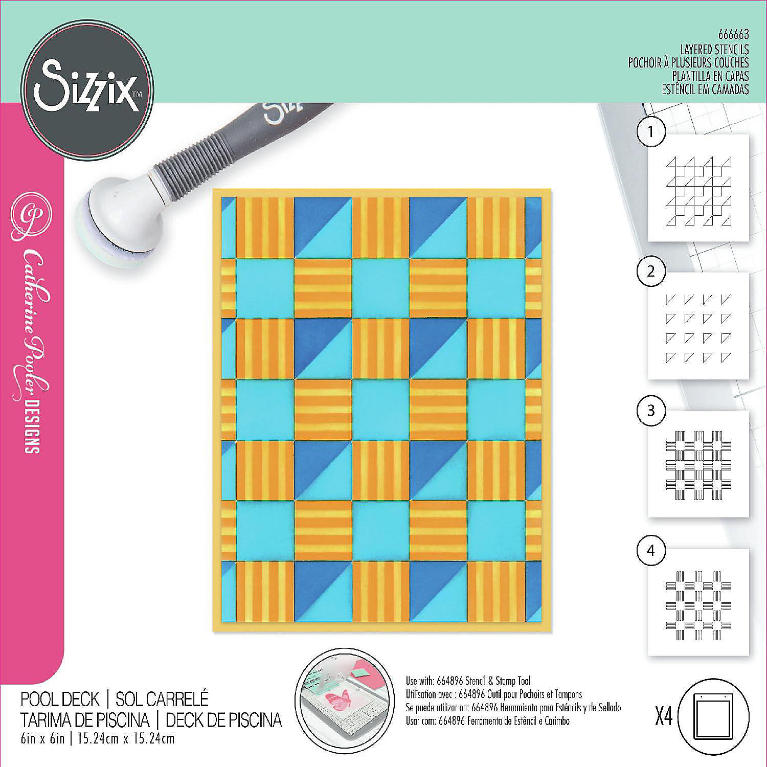 Sizzix Layered Stencils By Catherine Pooler 4/Pkg-Pool Deck | Oriental Trading