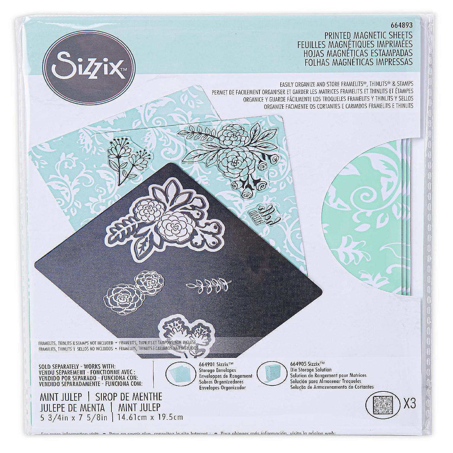 Sizzix Printed Magnetic Sheets 6.75"X5.75" 3/Pkg-Mint Julep