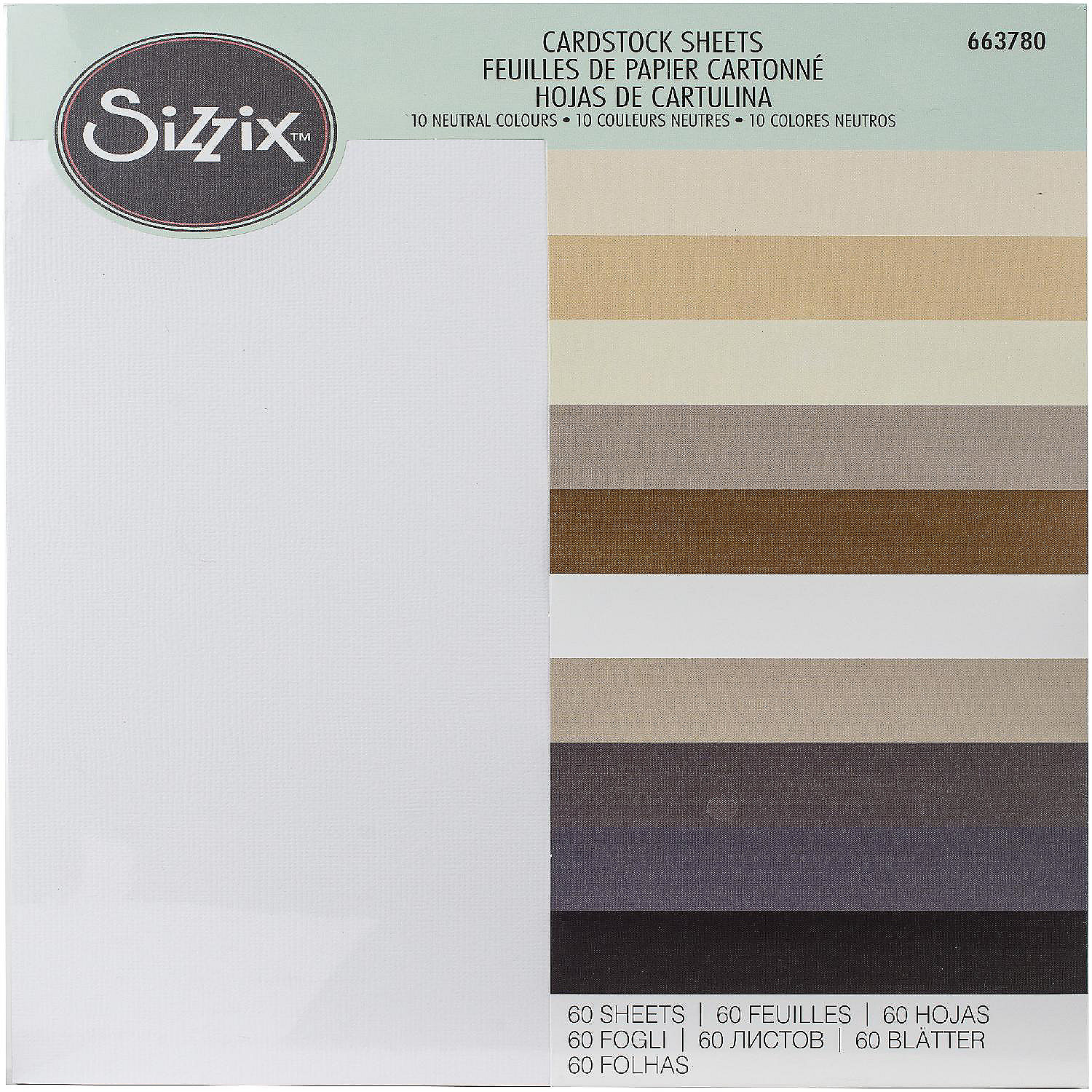 Sizzix Textured Cardstock Sheets A4 60/Pkg-Assorted Colors-Neutrals ...