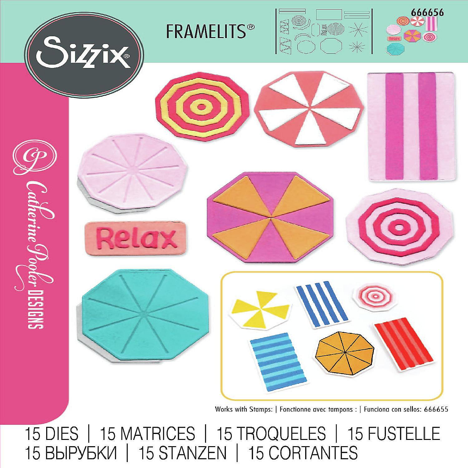 Sizzix Thinlits Die Set By Catherine Pooler 15/Pkg-Beach Blankets & Brellas #2 | Oriental Trading