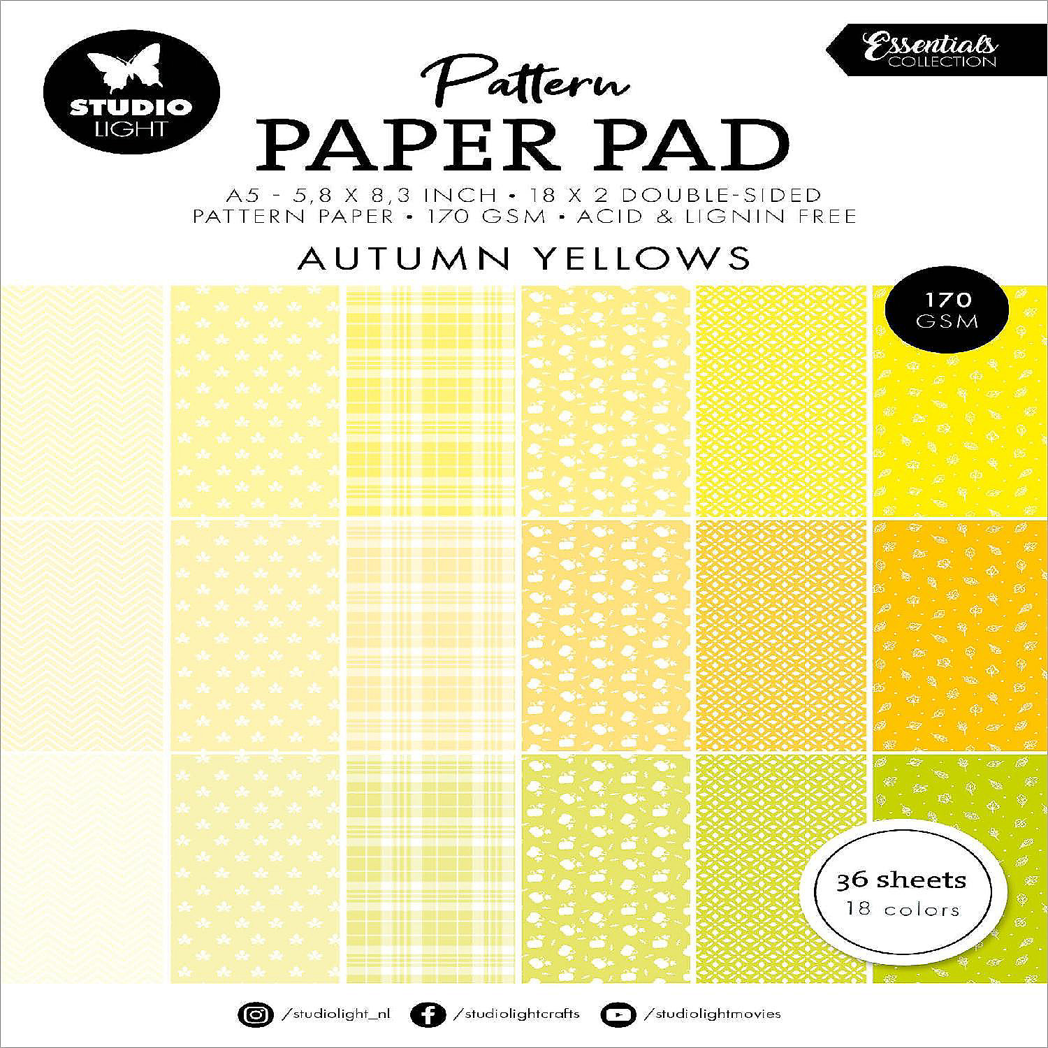 Studio Light Essentials Pattern Paper Pad 5.86"X8.26" 36/Pkg-Nr. 233, Shades Of Yellow ...