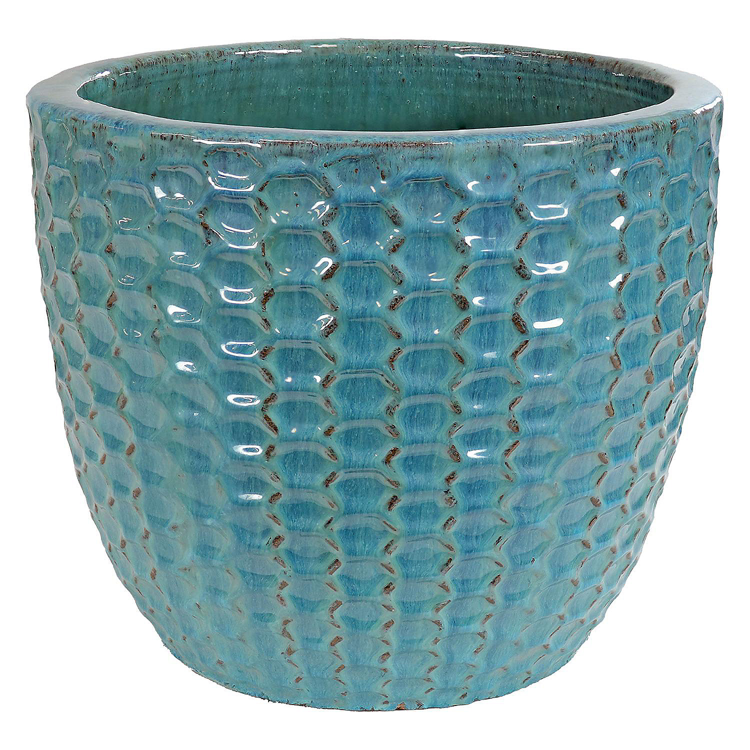 Sunnydaze Raised Hexagon Pattern Glazed Ceramic Planter - Turquoise ...