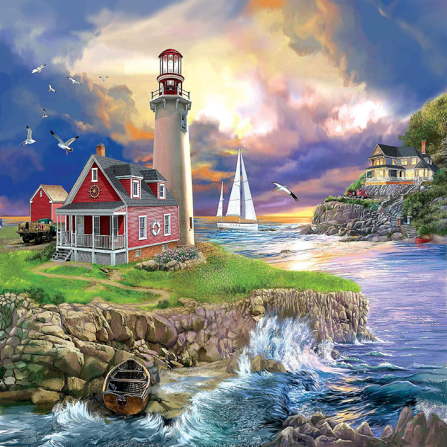 Sunsout Sunset Point Lighthouse 1000 pc Jigsaw Puzzle | Oriental Trading