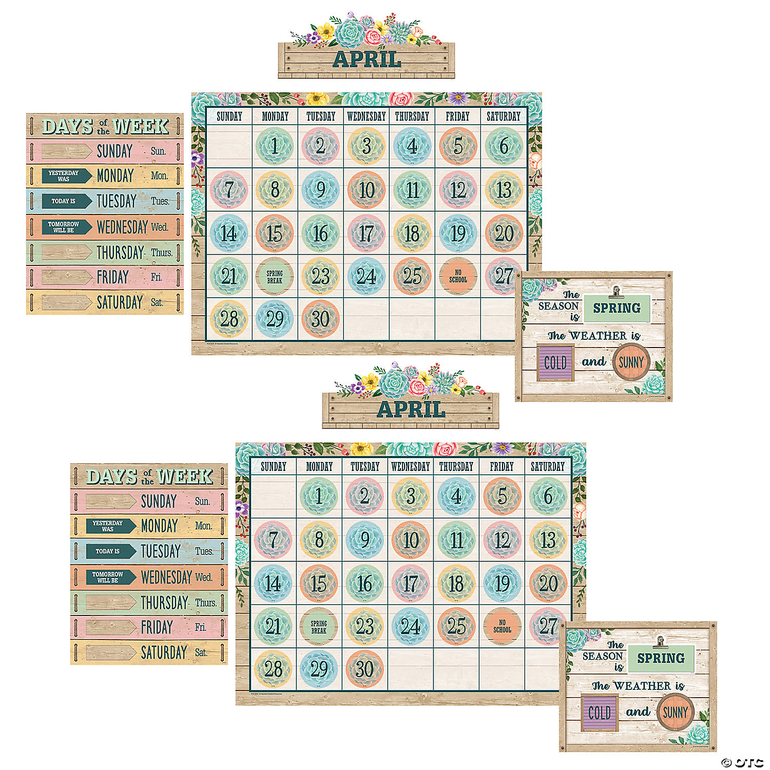 Teacher Created Resources Rustic Bloom Calendar Bulletin Board Set, 2 ...