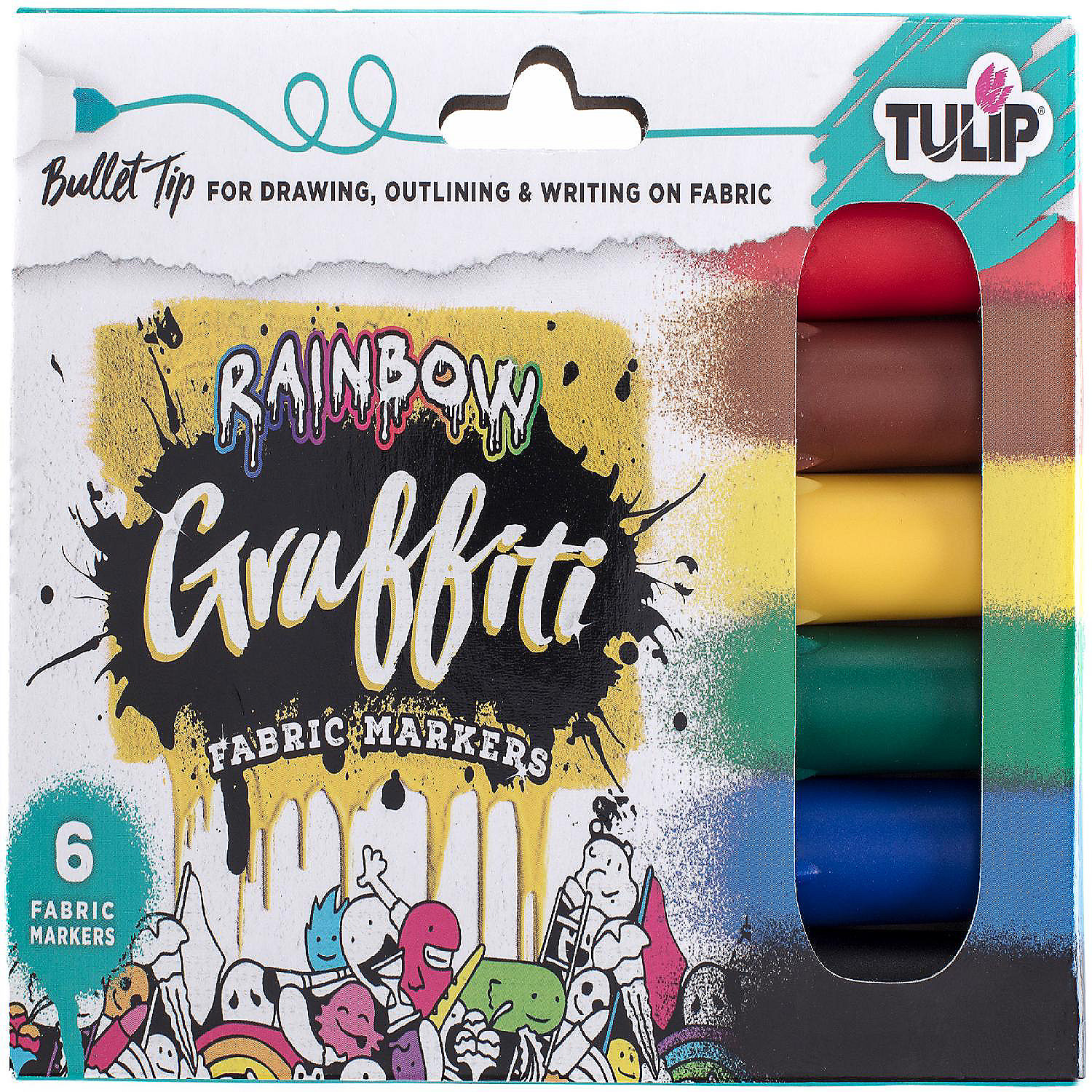 Tulip Graffiti Fabric Markers 6/Pkg-Rainbow - Bullet Tip | Oriental Trading