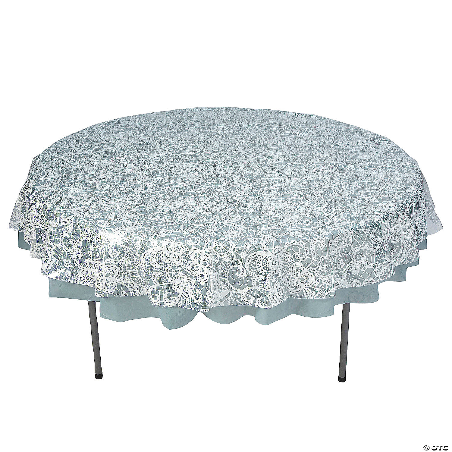 White Lace-Printed & Solid Color Round Disposable Plastic Tablecloth ...