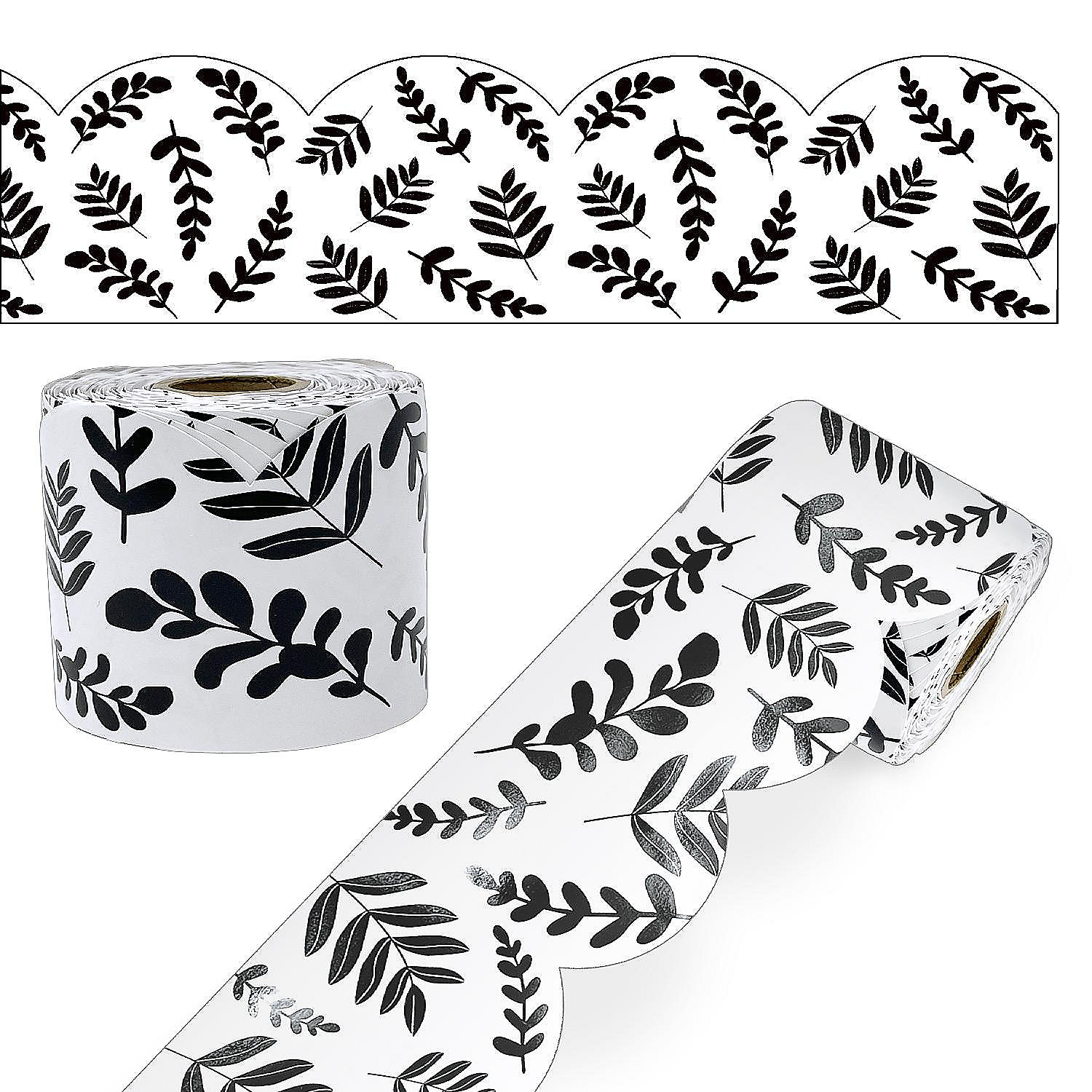 White with Black Leaves Rolled Scalloped Bulletin Board Borders ...