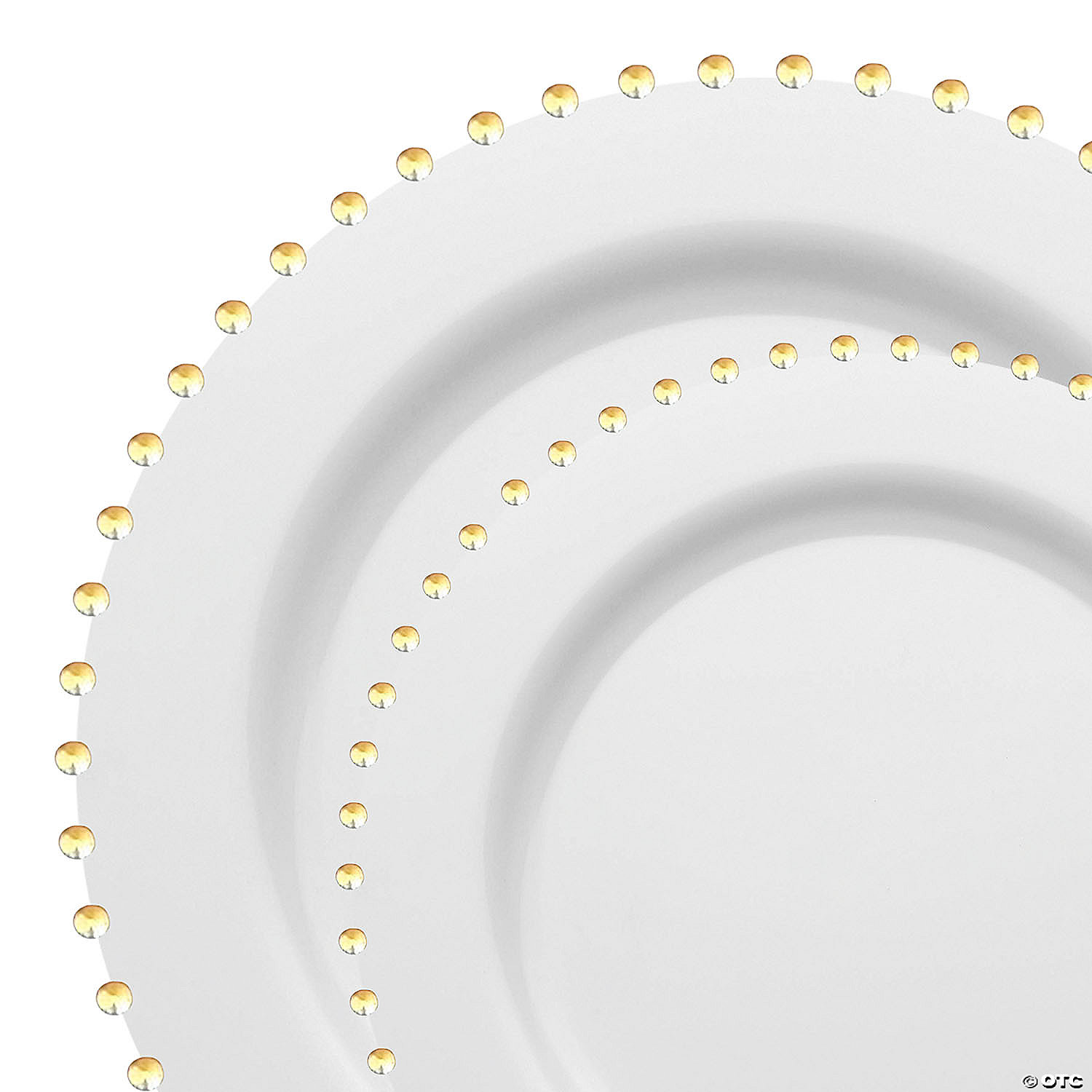 White with Gold Pearl String Round Disposable Plastic Dinnerware Value ...