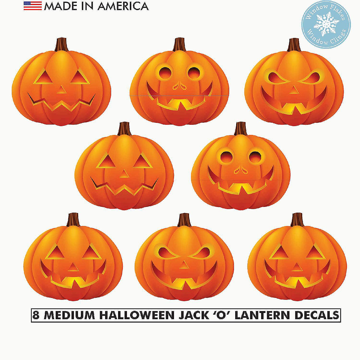WINDOW FLAKES MEDIUM JACK O LANTERNS LARGE WINDOW CLING DECALS | Oriental Trading