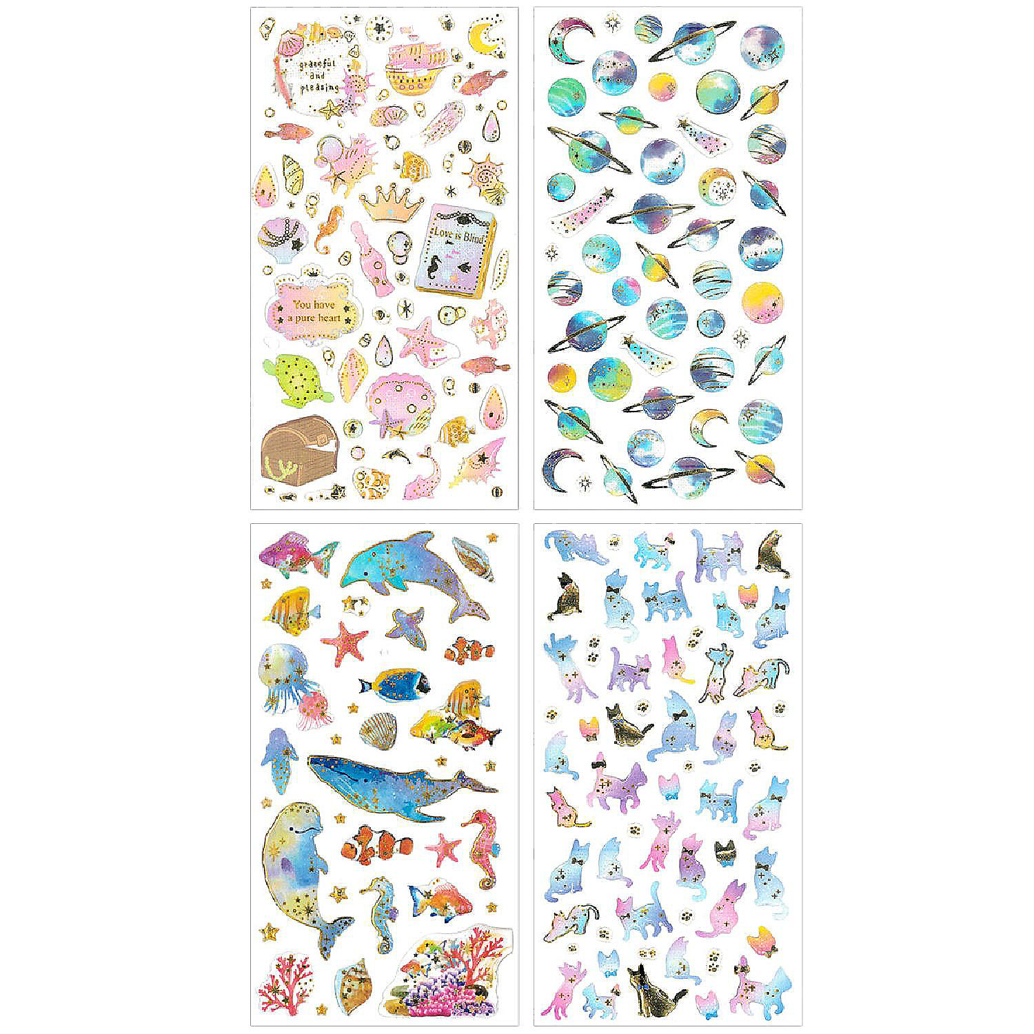Wrapables 3D Epoxy Scrapbooking Decal Stickers (4 Sheets), Marine, Cats ...
