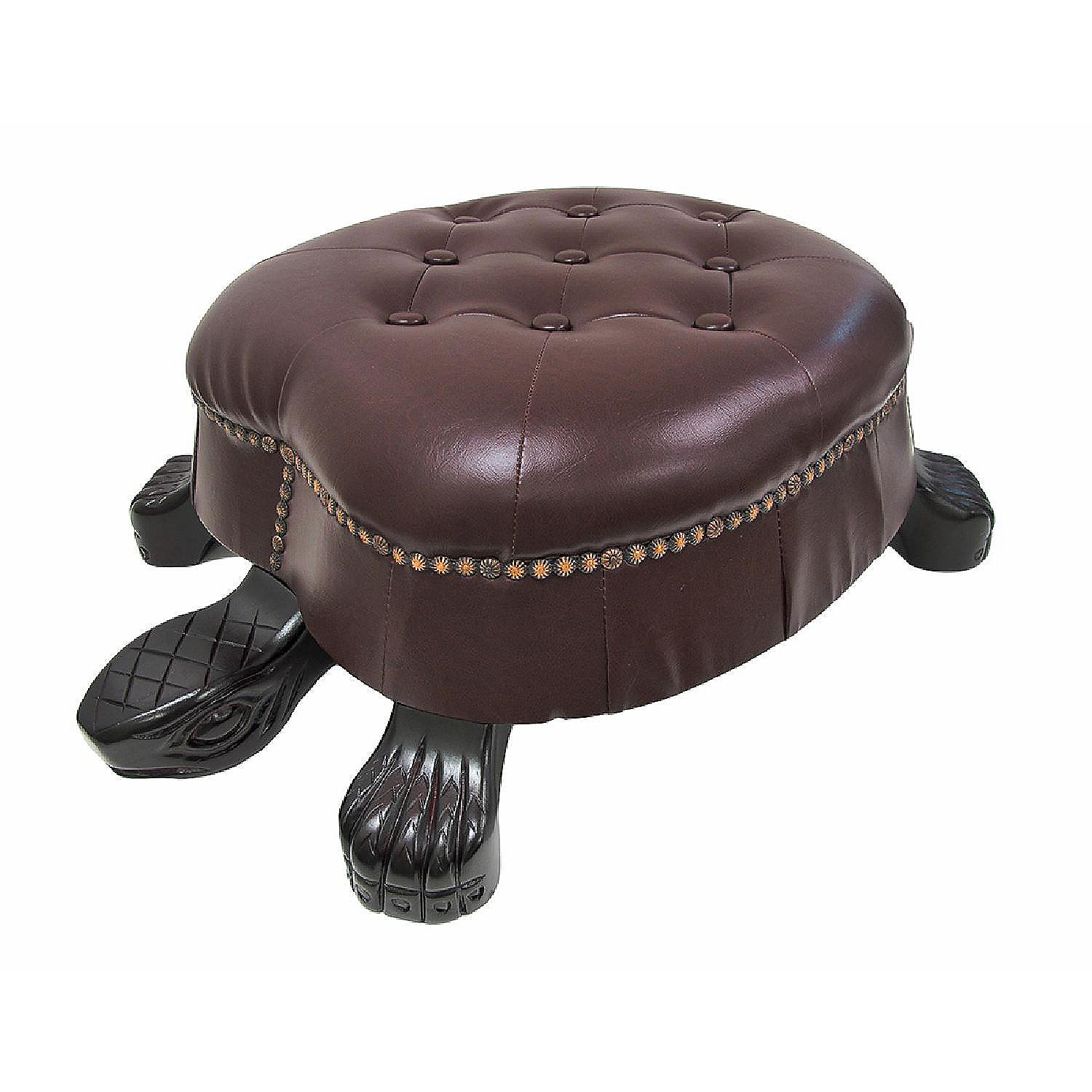 Zeckos Elegant Walnut Finish Turtle Ottoman Foot Stool