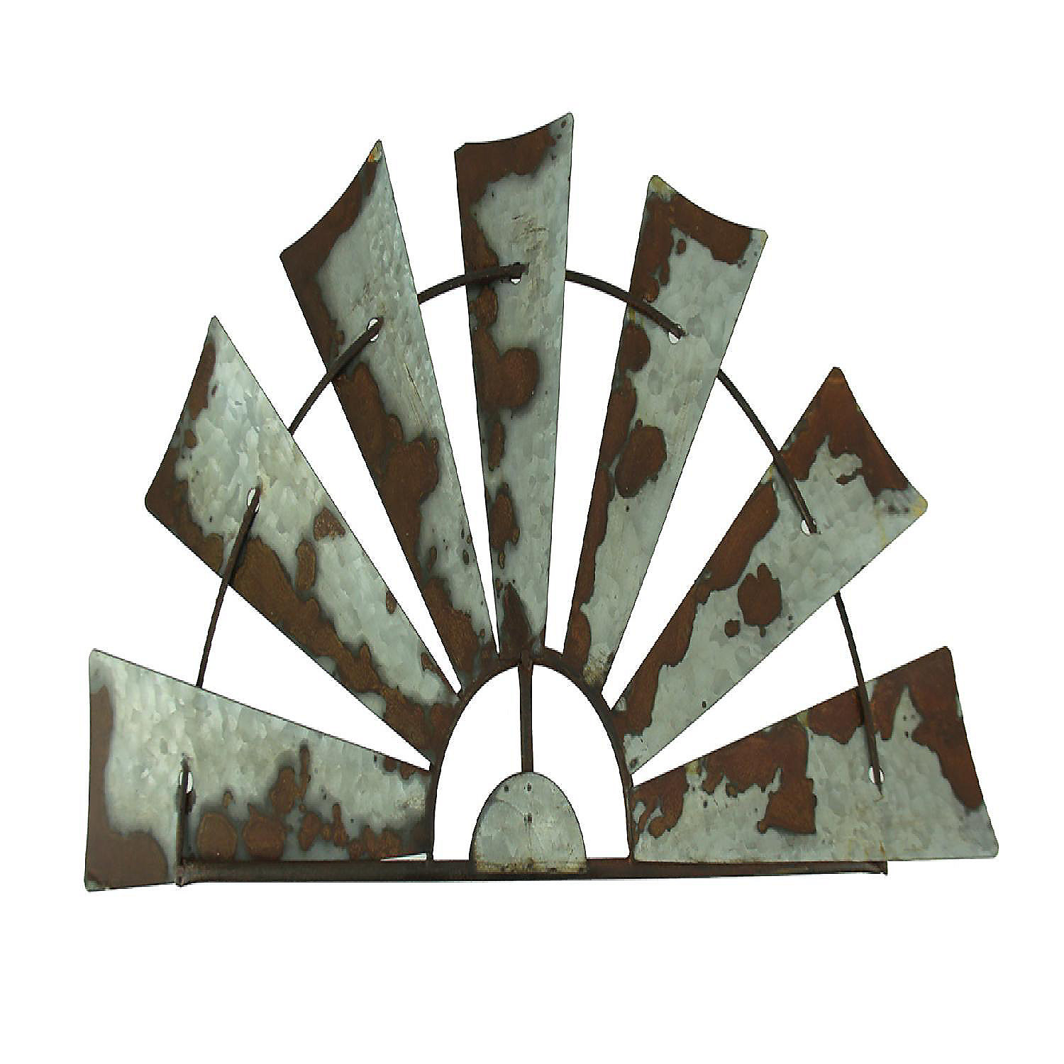Zeckos Rusty Weathered Metal Half Windmill Wall Hanging