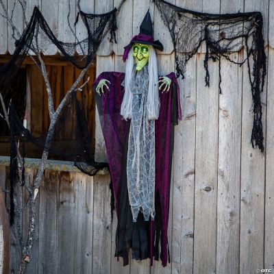 4 Ft. Hanging Witch with Green Eyes Animated Prop Halloween Decoration ...