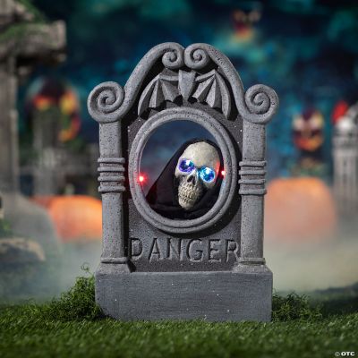 22" Gray Tombstone with Light-Up Moving Skeleton Head Halloween ...
